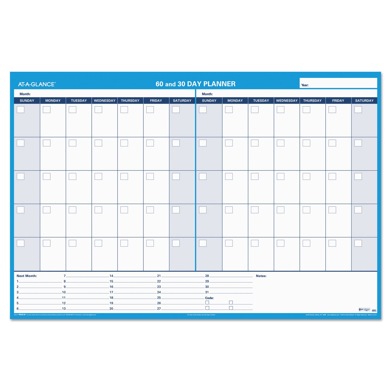 AT-A-GLANCE 30 60 Day Undated Horizontal Erasable Wall Planner 48 X 32 ...