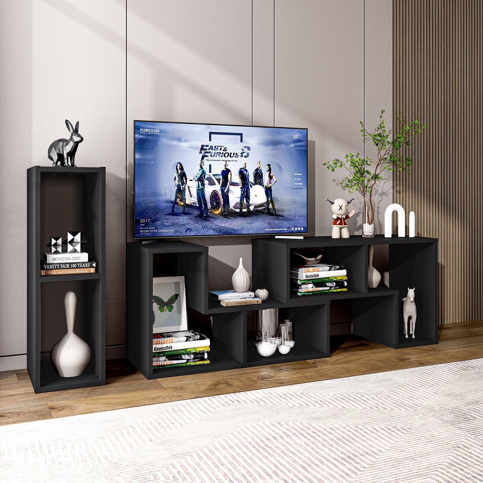 Slickblue 3-Piece TV Stand with L-Shaped and Rectangular Shelves ...