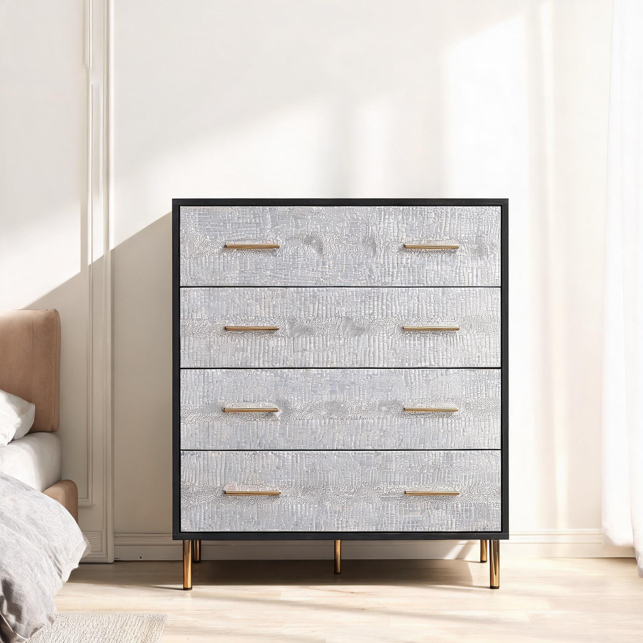 Watnature Metal and Synthetic Wood Jet Black 4-Drawer Storage Chest for ...
