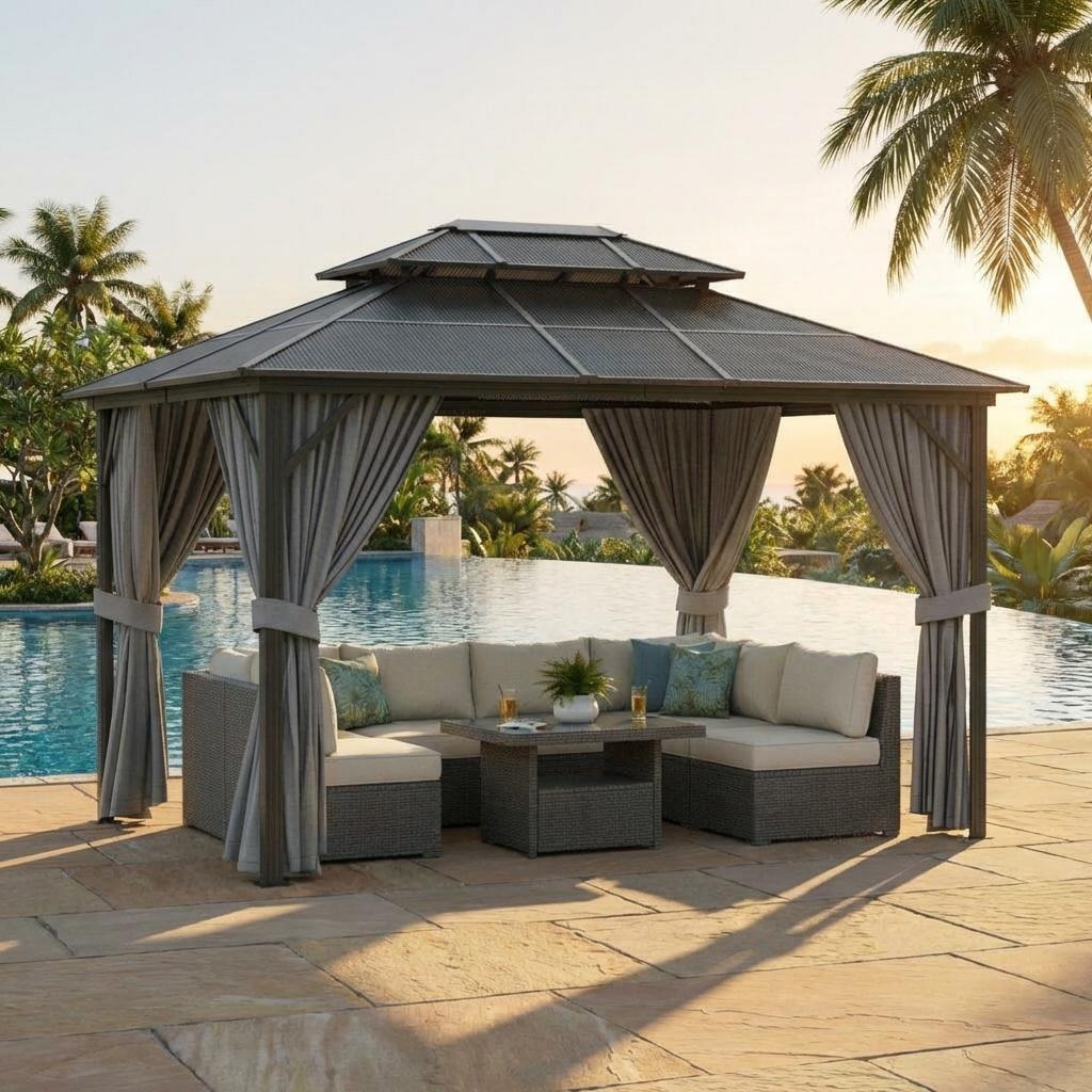 Encore Beets 10 X 13 Ft Outdoor Aluminum Hardtop Gazebo With Mosquito ...