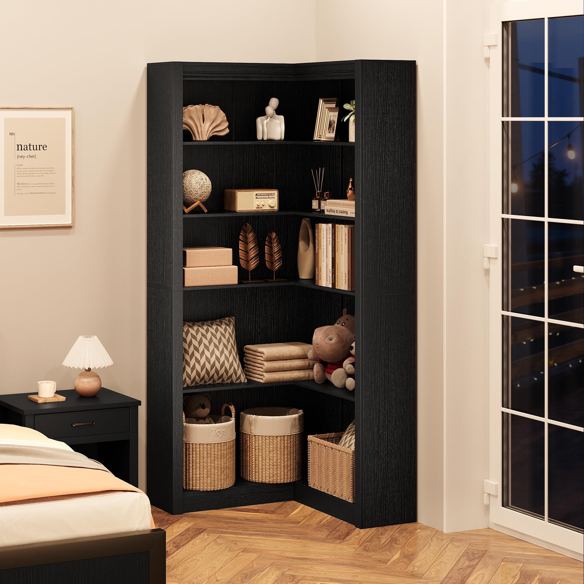GarveeLife 72inch Tall Corner Bookshelf 5 Tier L Shaped Corner Bookcase ...