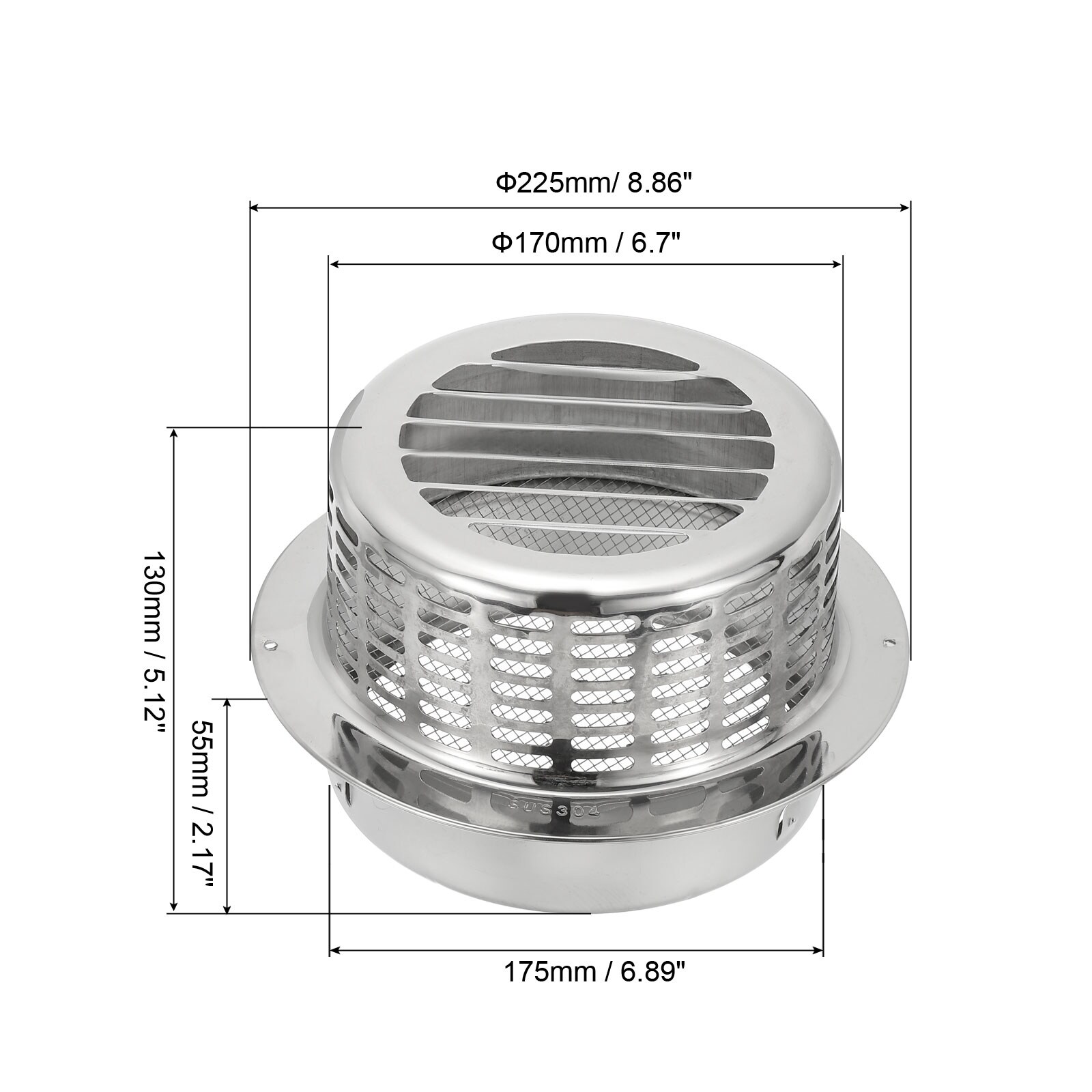 PATIKIL 7 Inch 304 Stainless Steel Vent Cover Exterior Wall Round Air ...