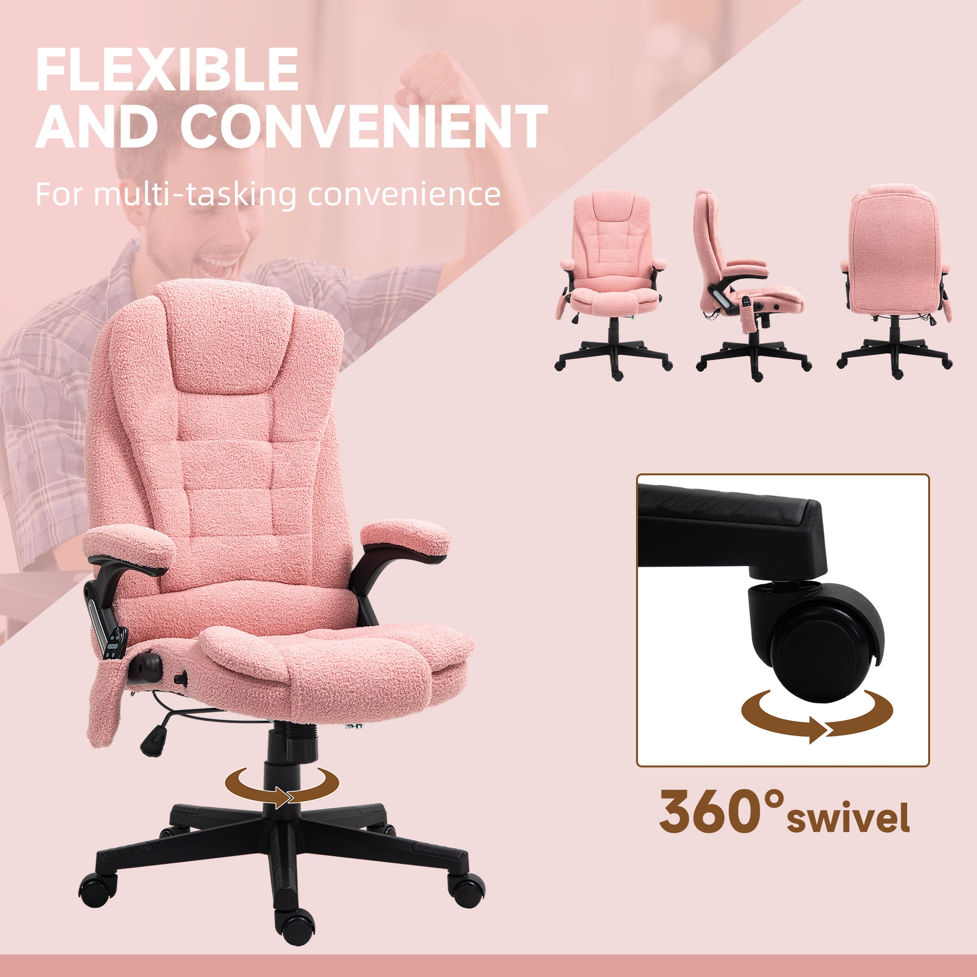 Vinsetto HOMCOM 6 Point Vibrating Massage Office Chair with Heat Velvet ...