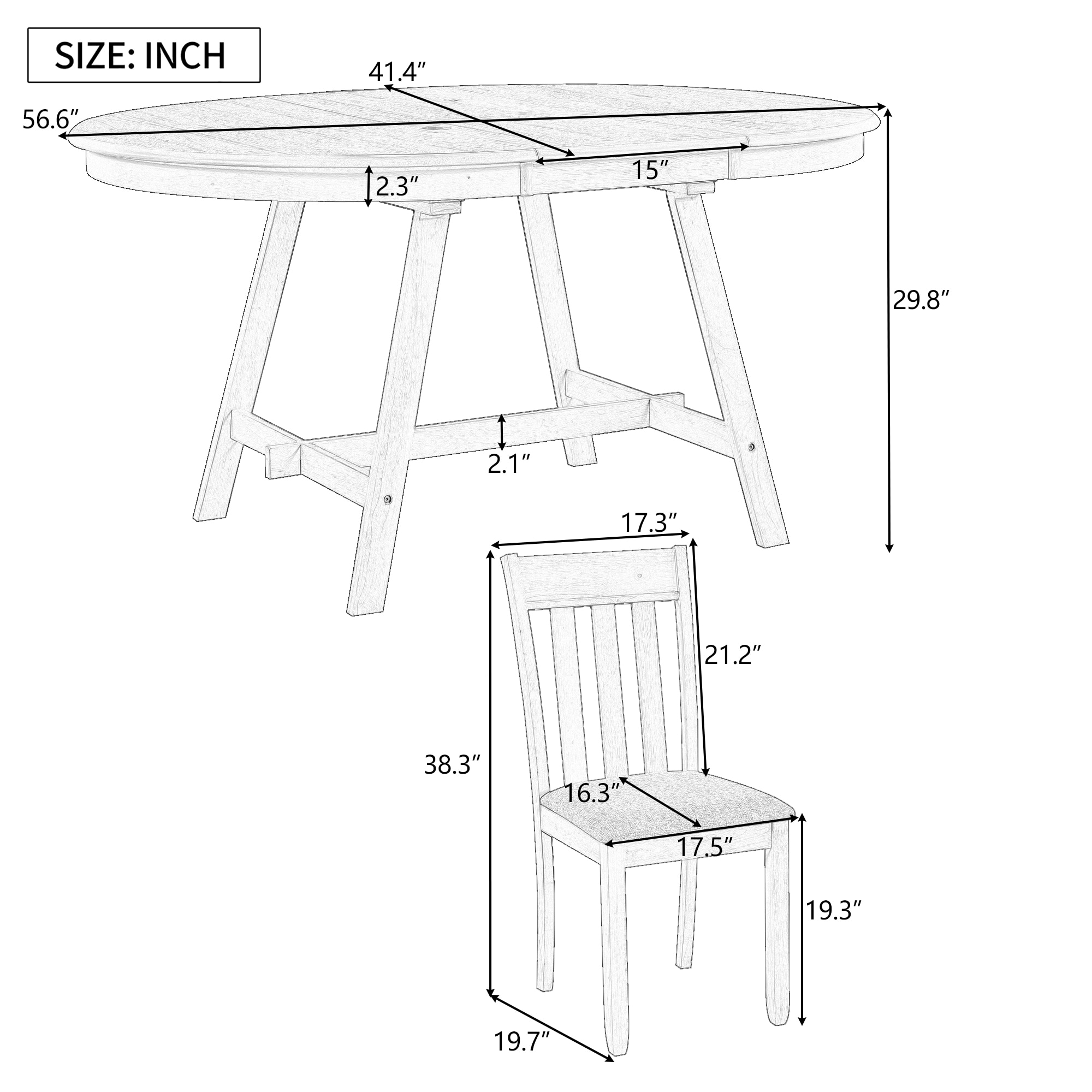 LOVMOR 5-Piece Wood Dining Table Set Round Extendable Dining Table with ...