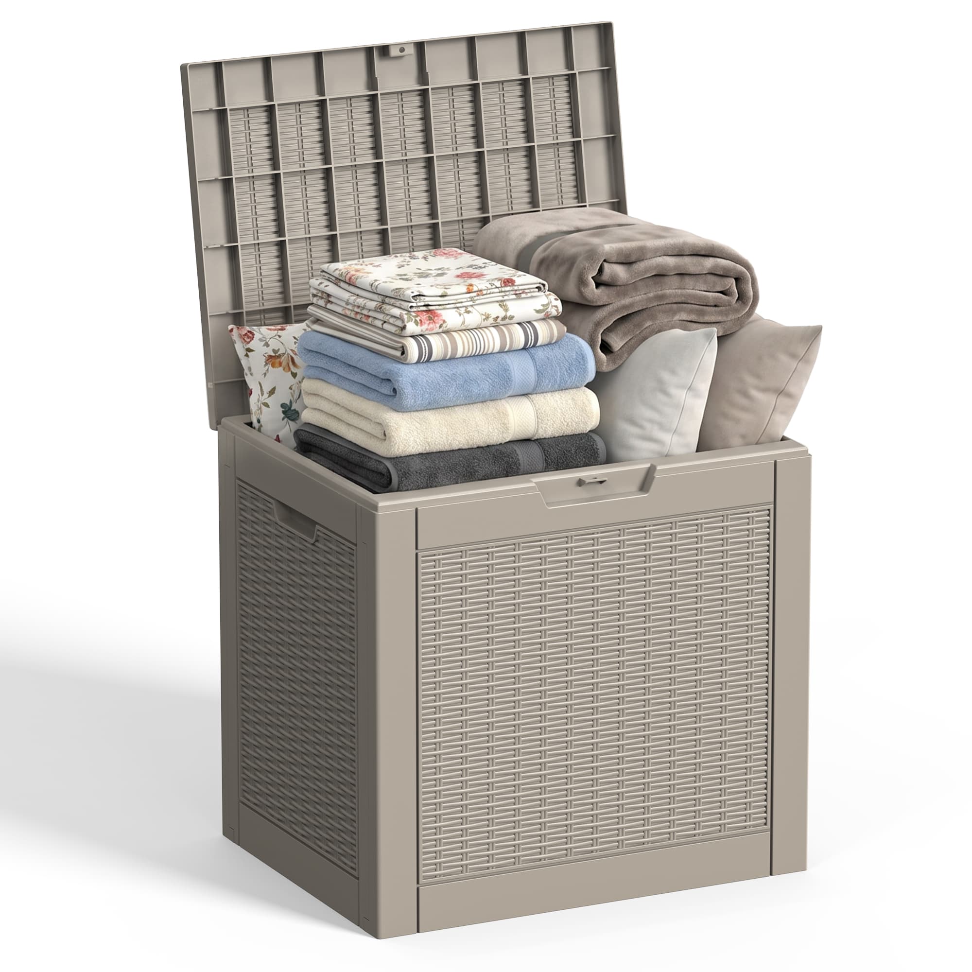 Patiozen 30 Gal. Gray Resin Outdoor Deck Box with Wicker-Style Texture ...