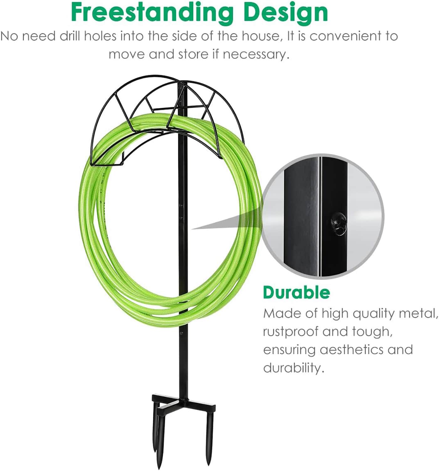 Aoibox sturdy detachable metal garden hose holder holds 150 ft hoses ...