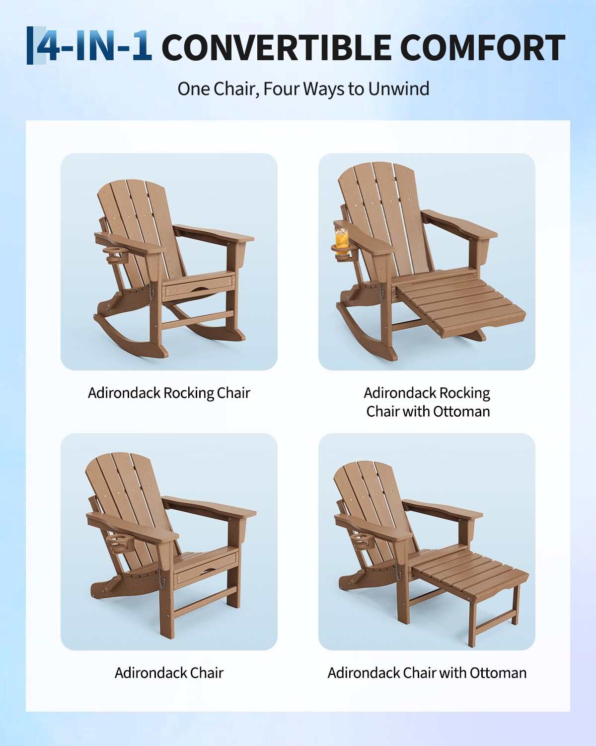Garvee Folding Adirondack Rocking Chair with Retractable Ottoman All ...