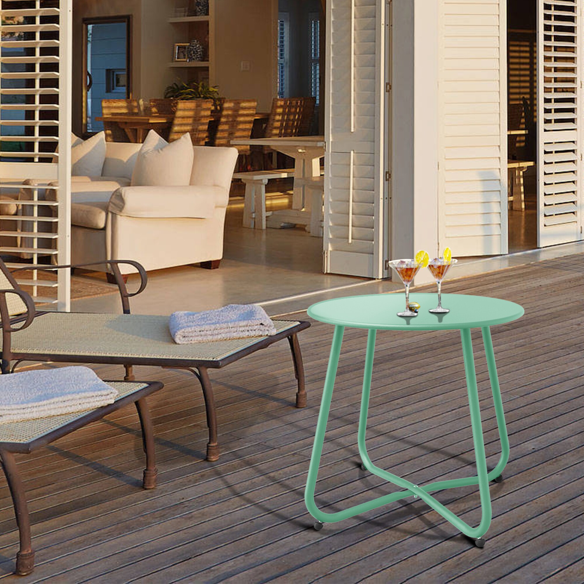 Yardgrace Outdoor Side Table 18-inch Round End Table Accent Table for ...