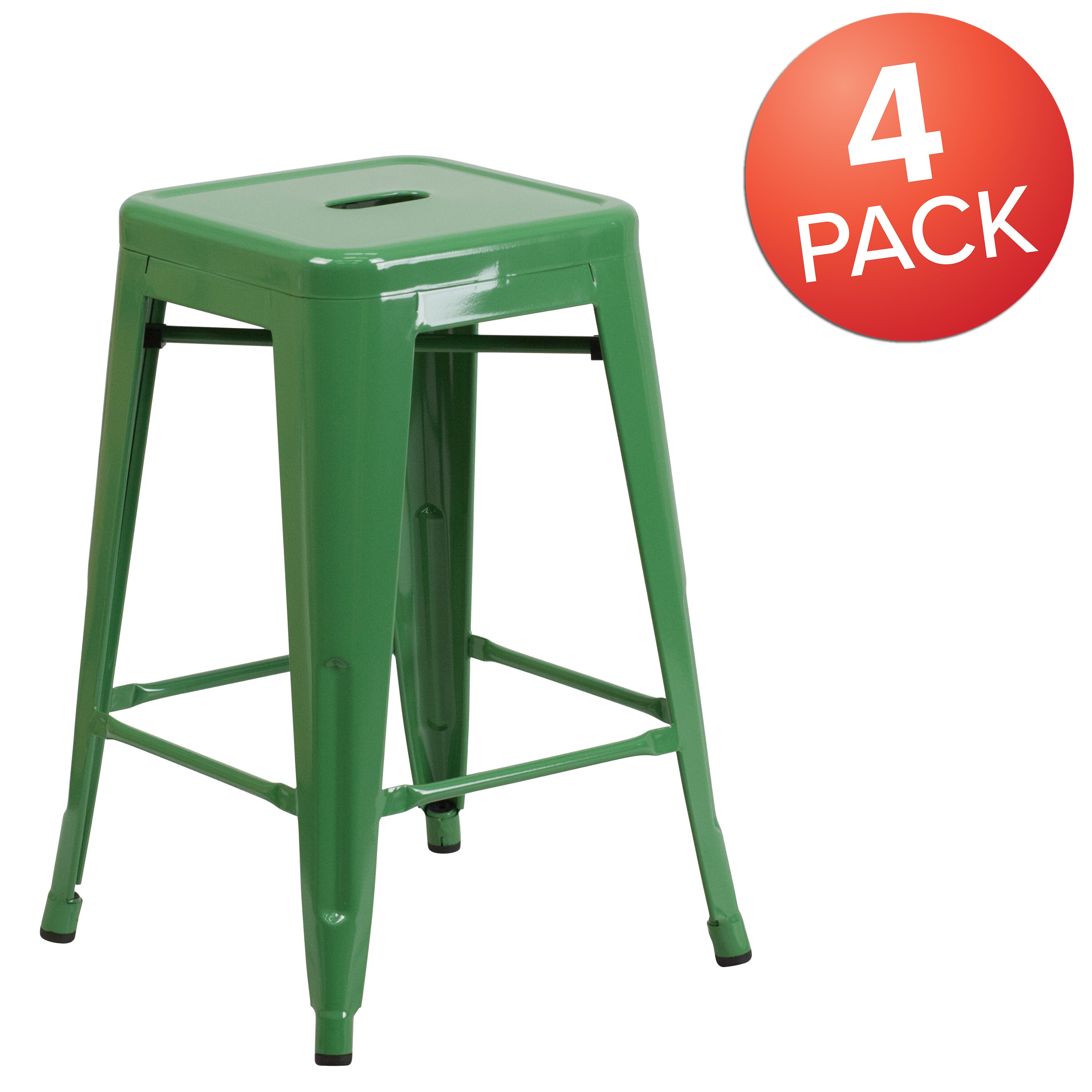 Flash Furniture Lily 4 Pack Commercial Grade 24-in High Backless Green ...