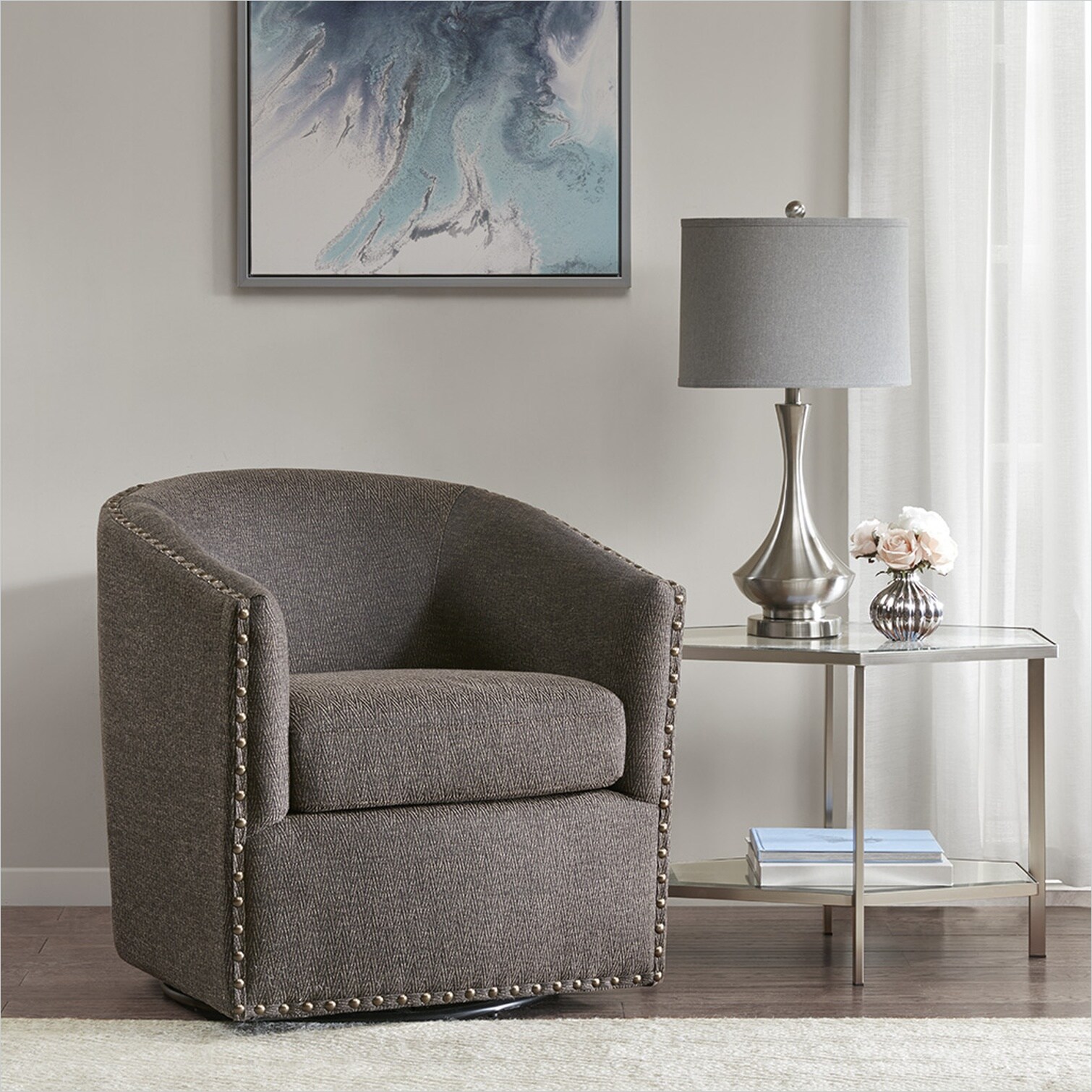 Naturefalls Solid Wood Swivel Chair with 360-Degree Rotation and Bronze ...