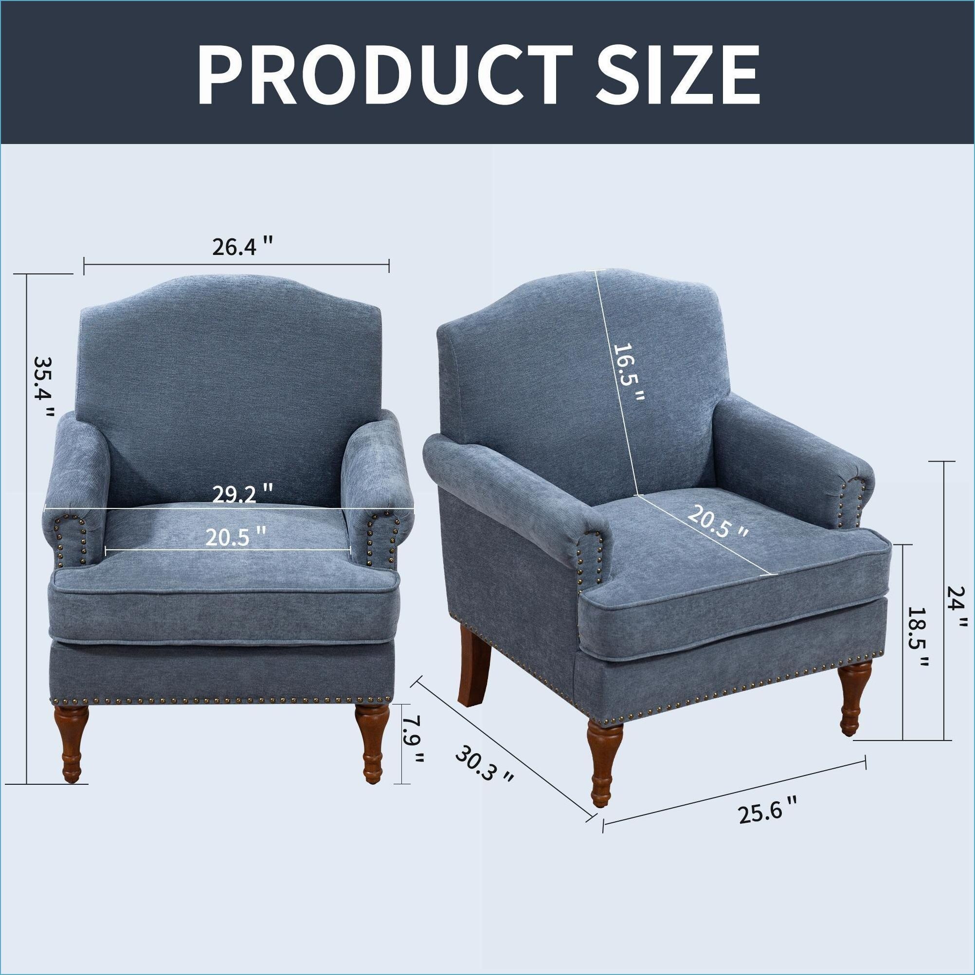 Watnature Slate Gray Comfy Chenille Accent Chair Nailhead Trim 300lbs ...