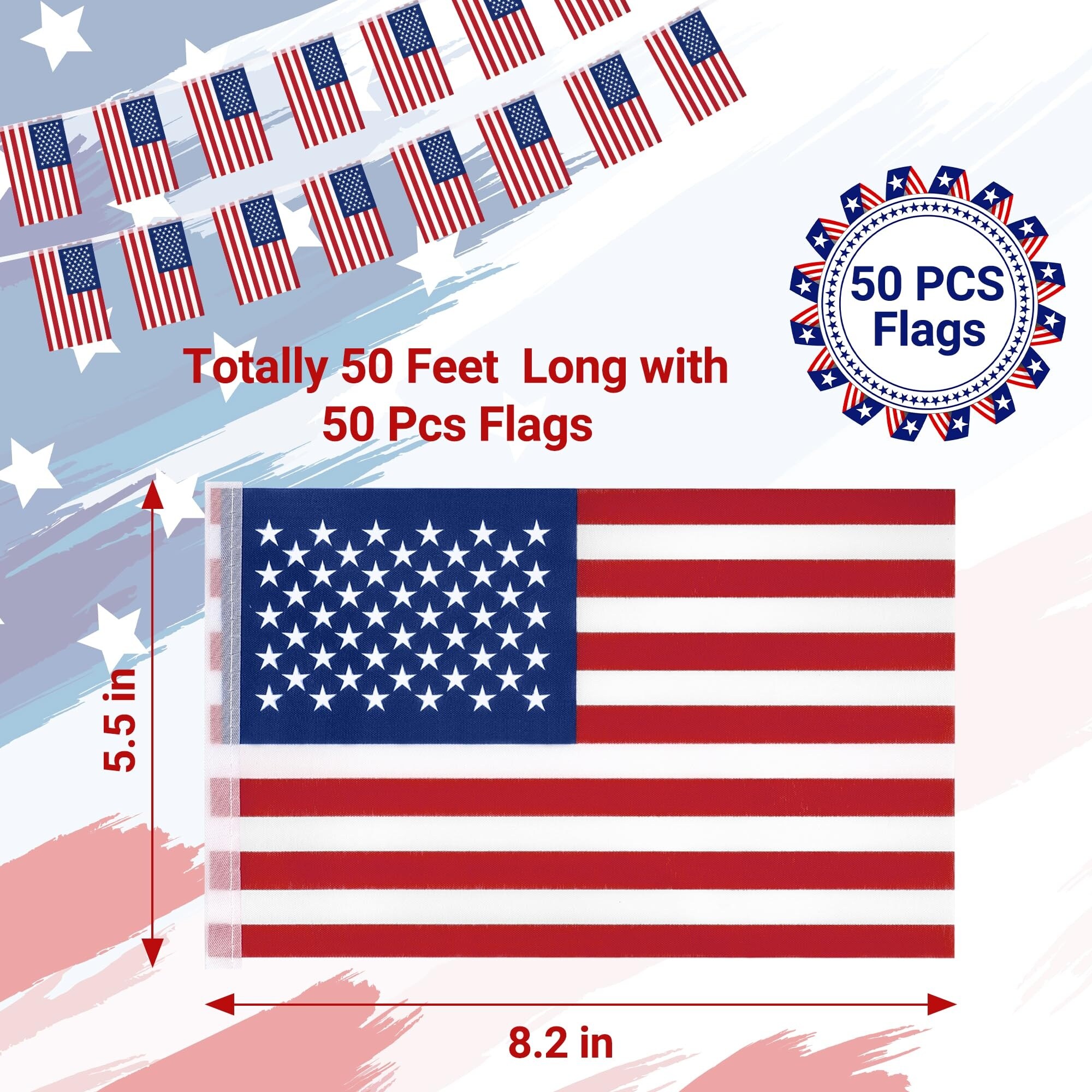 Phewnyzo 52FT Fourth of July Banner Set 50 pcs American Flag String ...