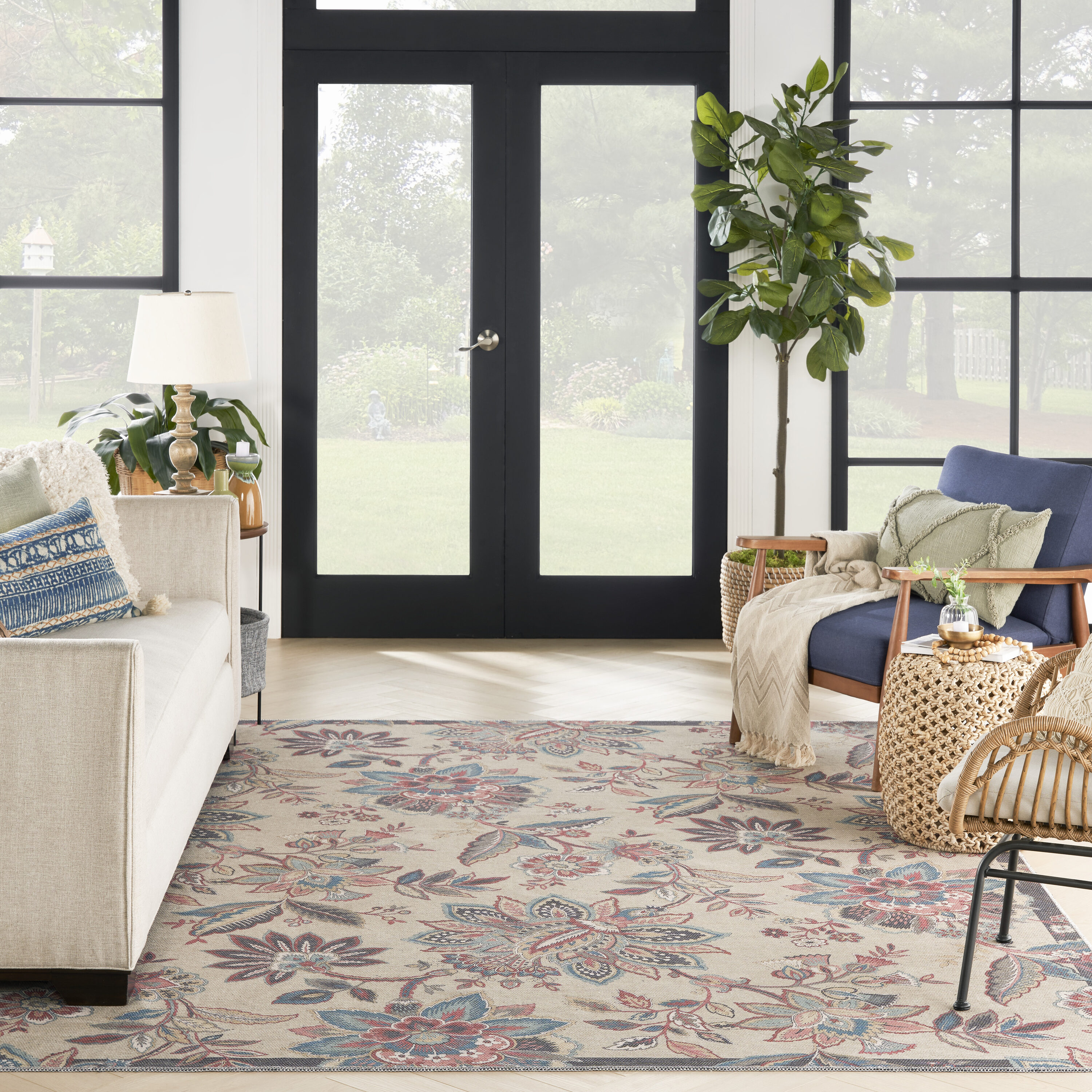 Waverly Washables 8 x 10 (ft) Loomed Polyester Beige Rectangular Indoor ...