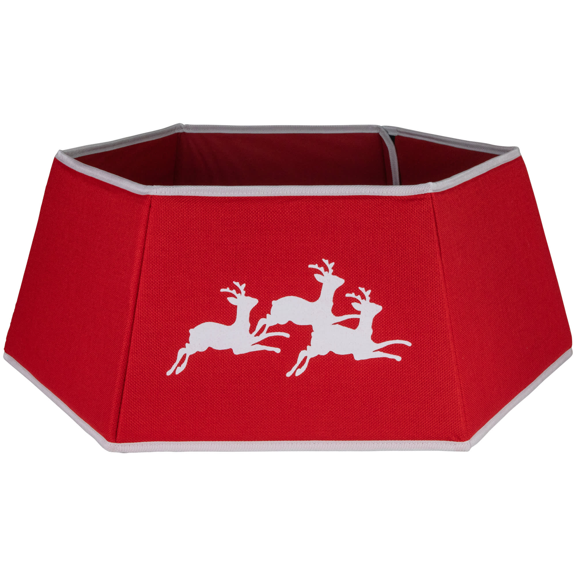 Northlight 26 inch Red Burlap with Reindeer Hexagonal Christmas Tree ...