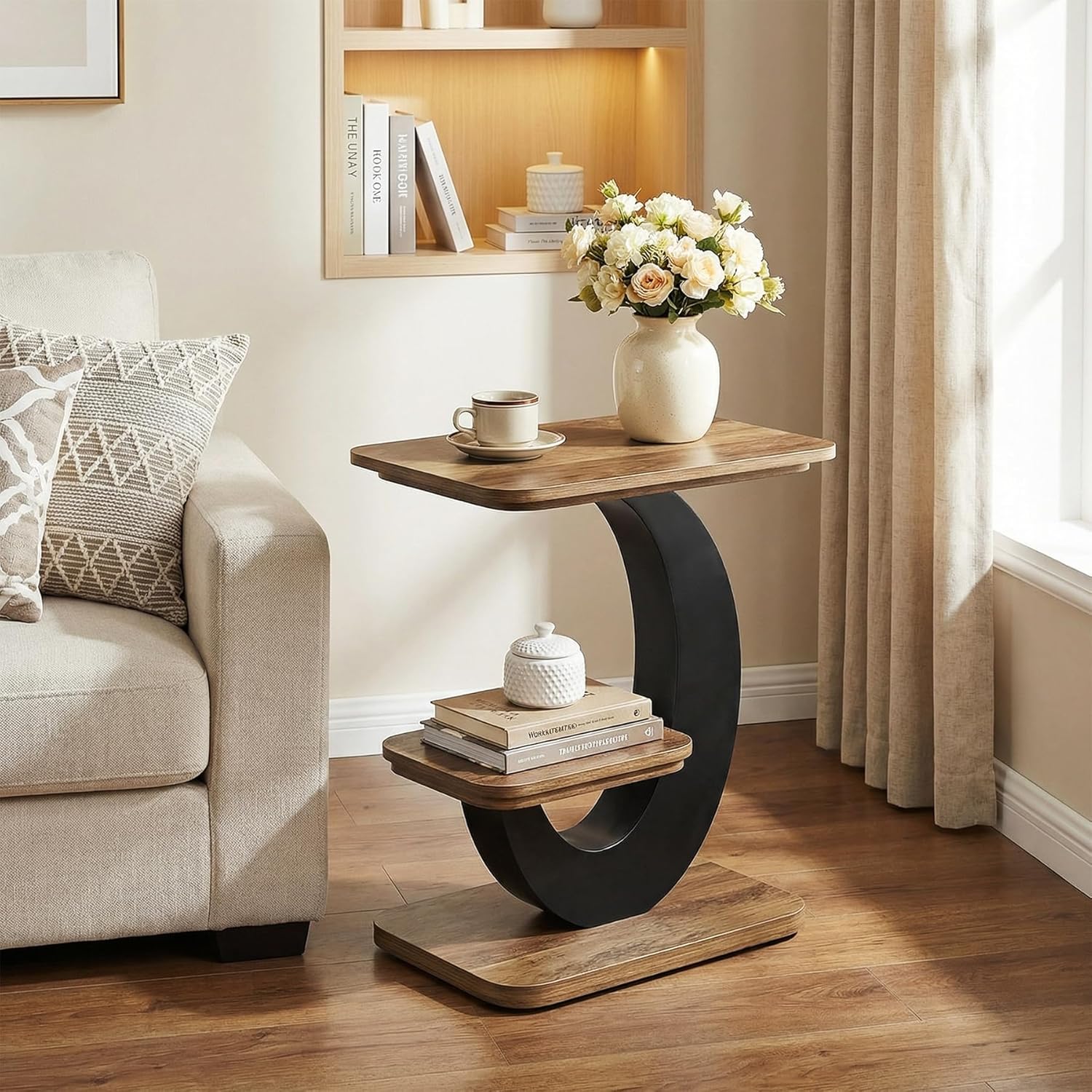 Tribesigns 20.5 L x 23.6 H Brown Industrial End Table with Metal Arc ...