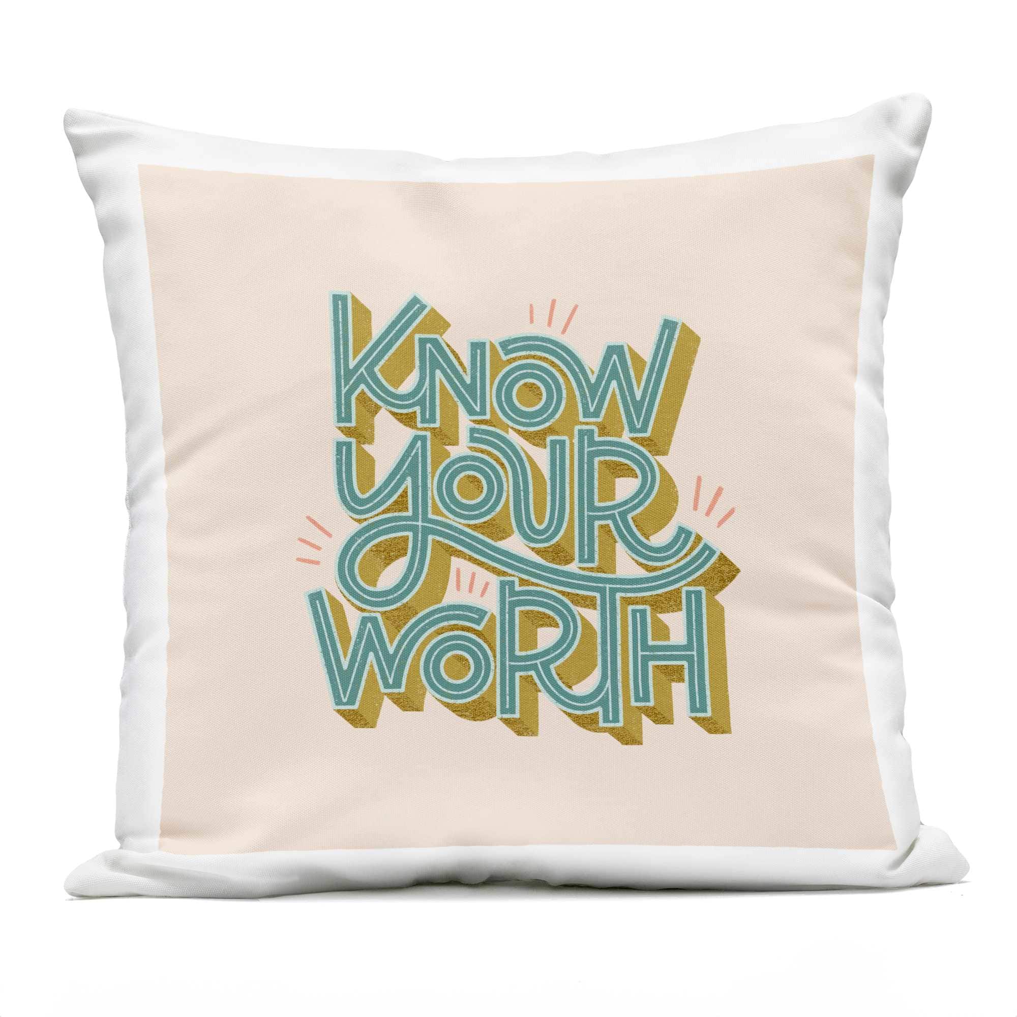 Know Your Worth Green on Beige Outdoor Decorative Pillows at Lowes.com