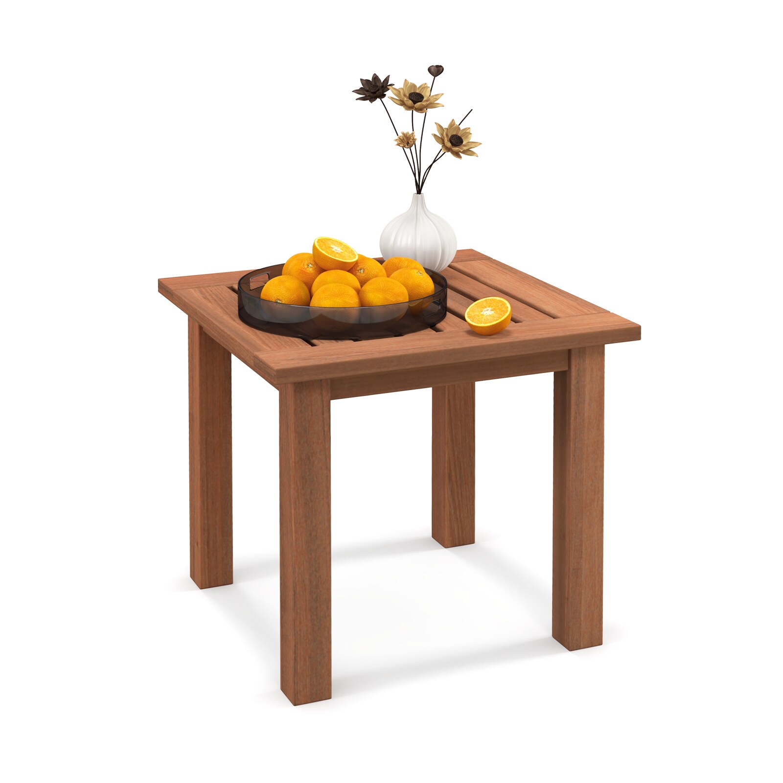 Slickblue Square Outdoor Hardwood Side Table with Slatted Top 17.5 Inch ...