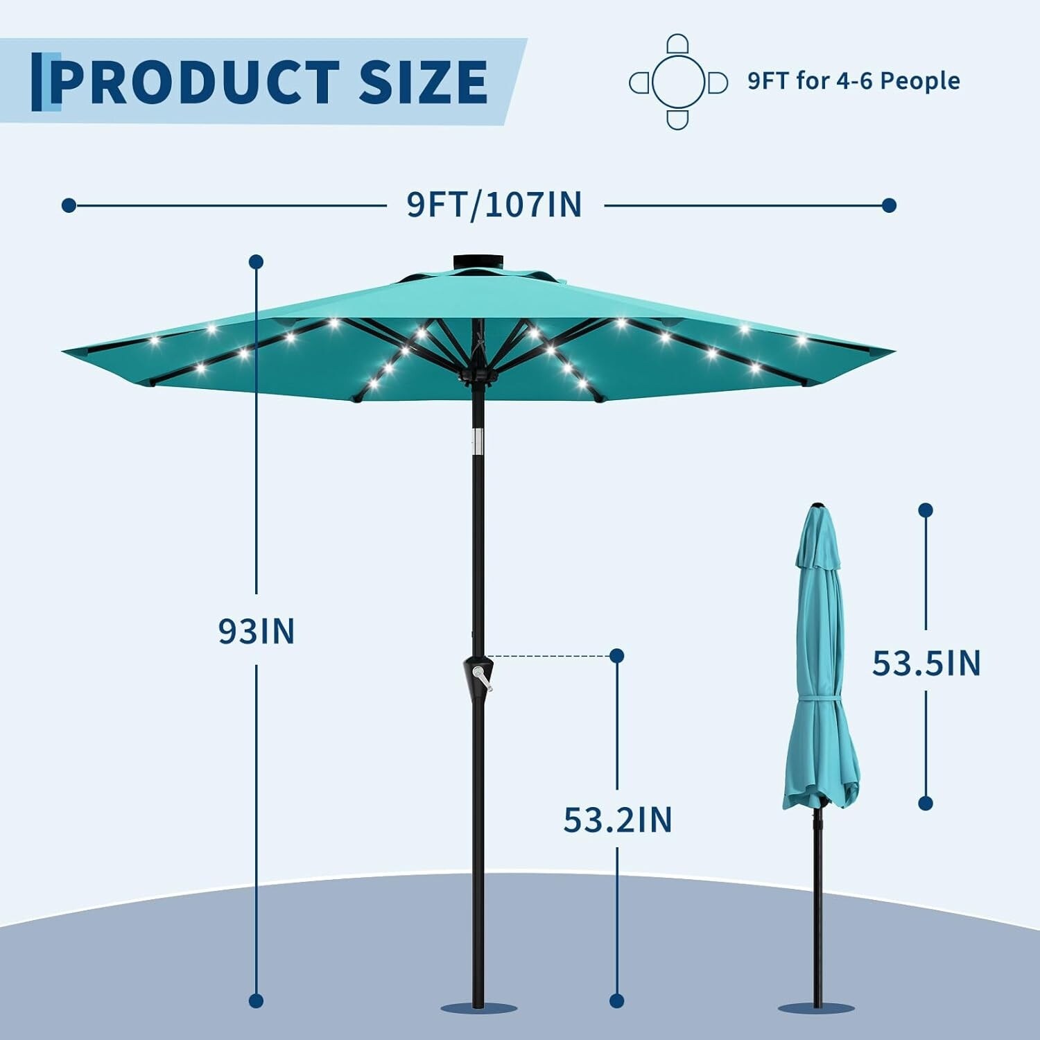 Garvee 9FT Solar Patio Umbrella with 32 LED Lights Outdoor Table ...