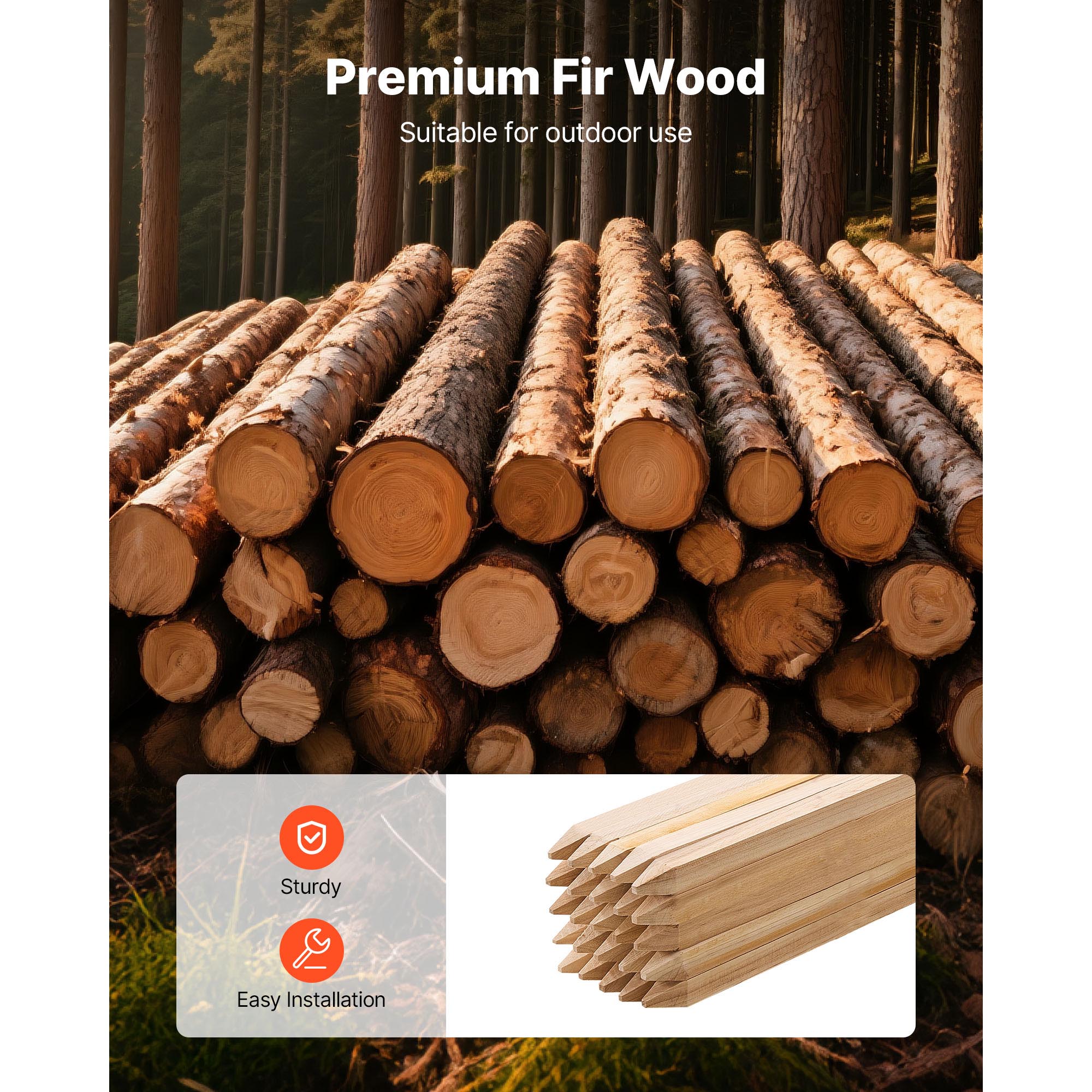 VEVOR Wooden Garden Stakes 25 Pcs 36x0.75x0.75 in Survey Grading Stakes ...