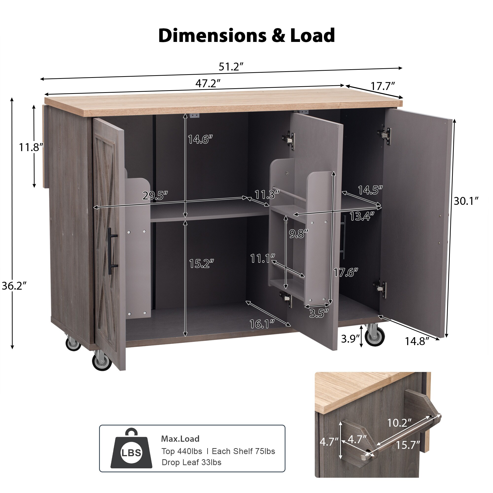 Xspracer Brown MDF Base with Wood Wood Top Rolling Kitchen Island ( 30 ...