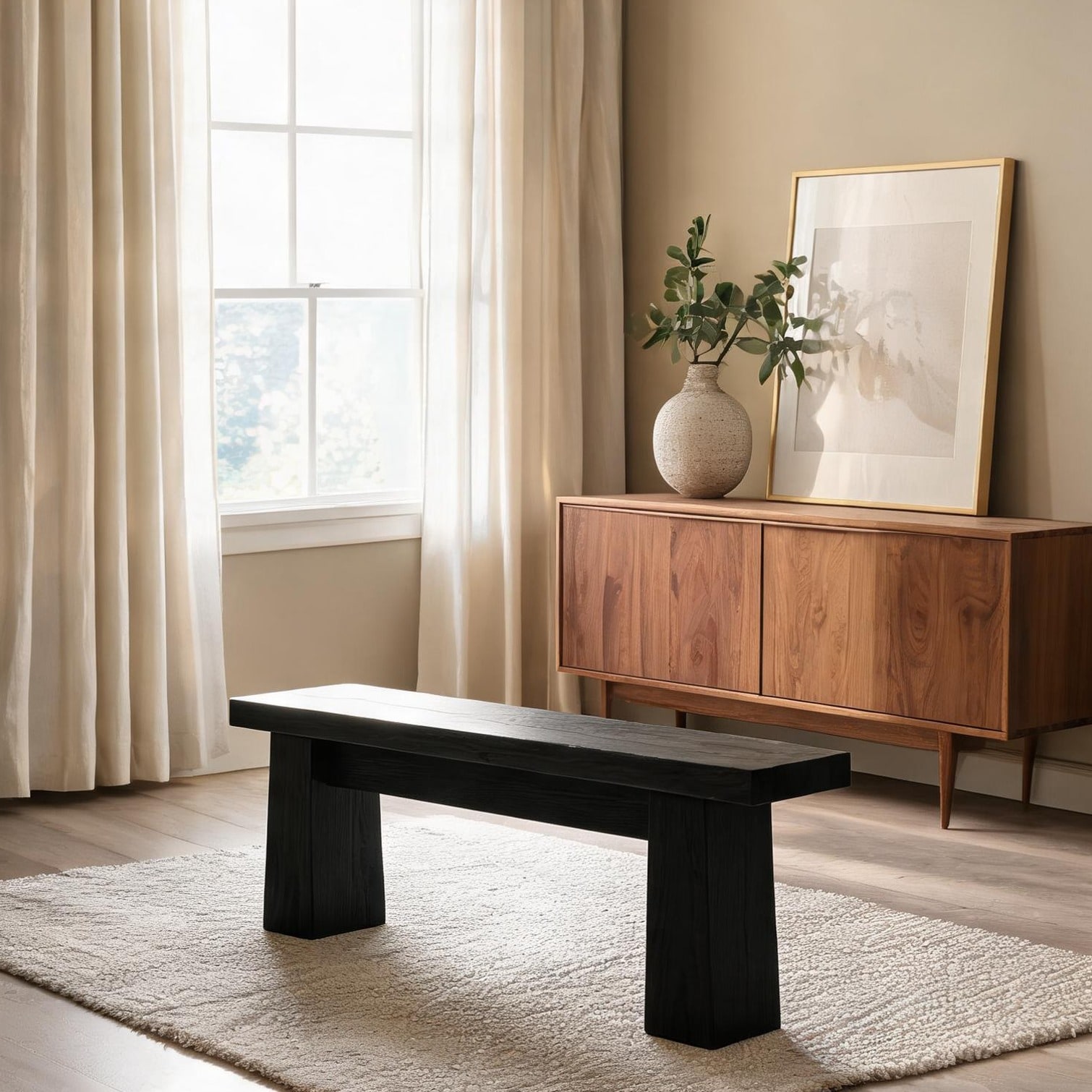 BBabe Modern Bench with High-Density Foam Seat MDF Frame Black Finish ...