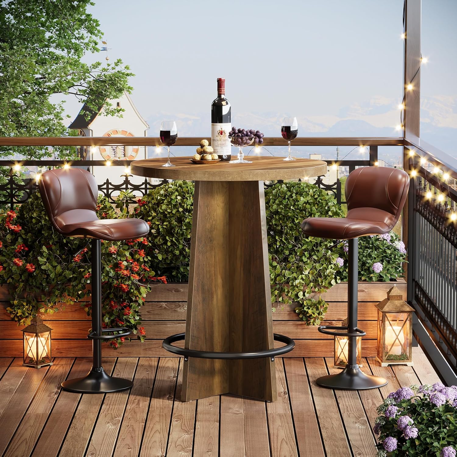 Tribesigns Home Bar Table 37.4 H x 31.5 W Brown Round Bistro Pub Table ...