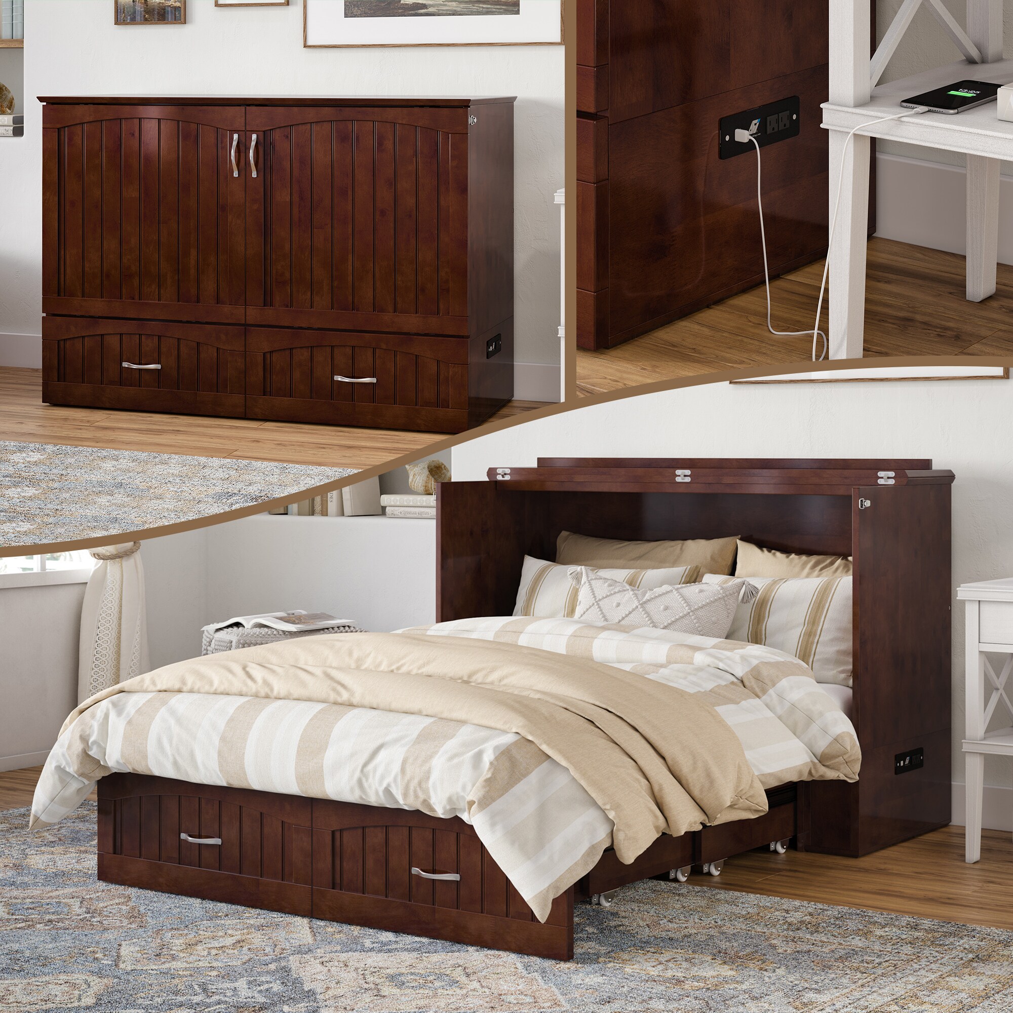 Real wood murphy bed queen store