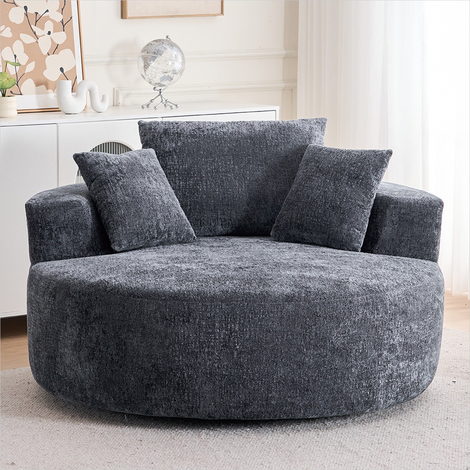Naturefalls Living Room Modern Swivel Barrel Chair Classic Gray ...