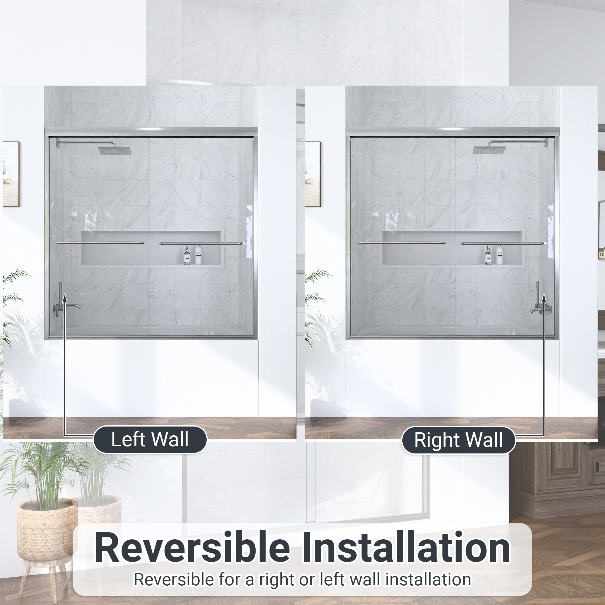 LIVACA 56 to 60 inch Brushed Nickel Semi-Frameless Double Sliding ...