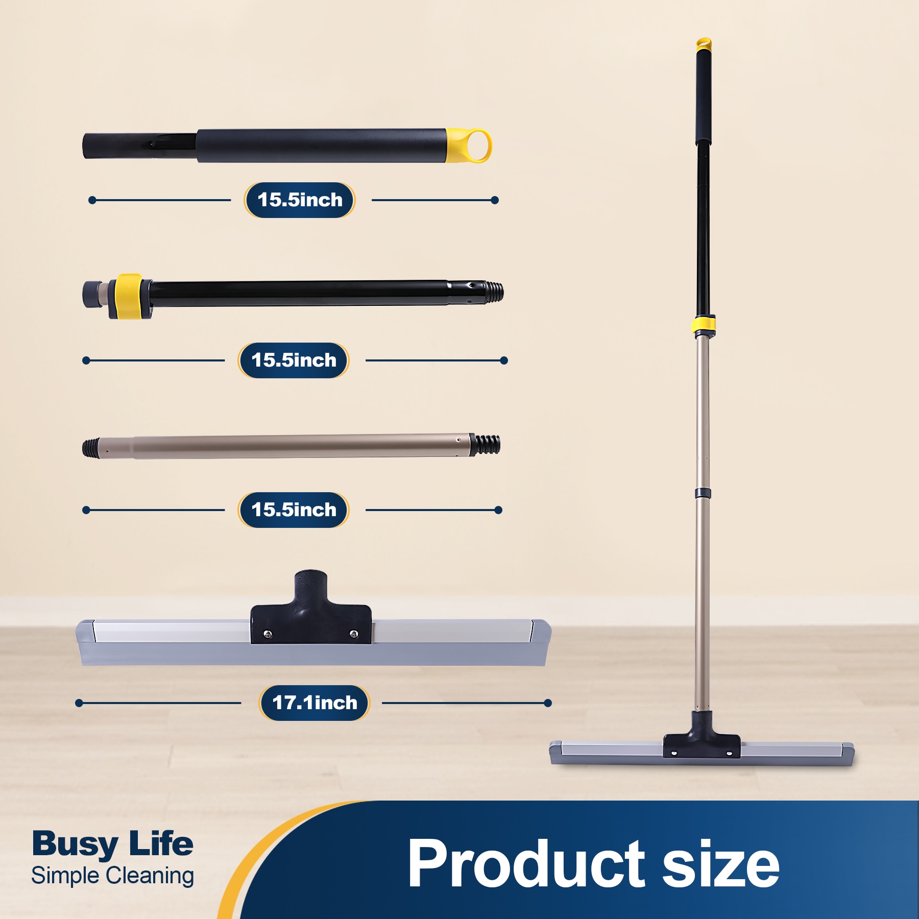 Yocada Rubber Floor Squeegee 17.1 inchs TPR Blade Scrubber Broom 55inch ...