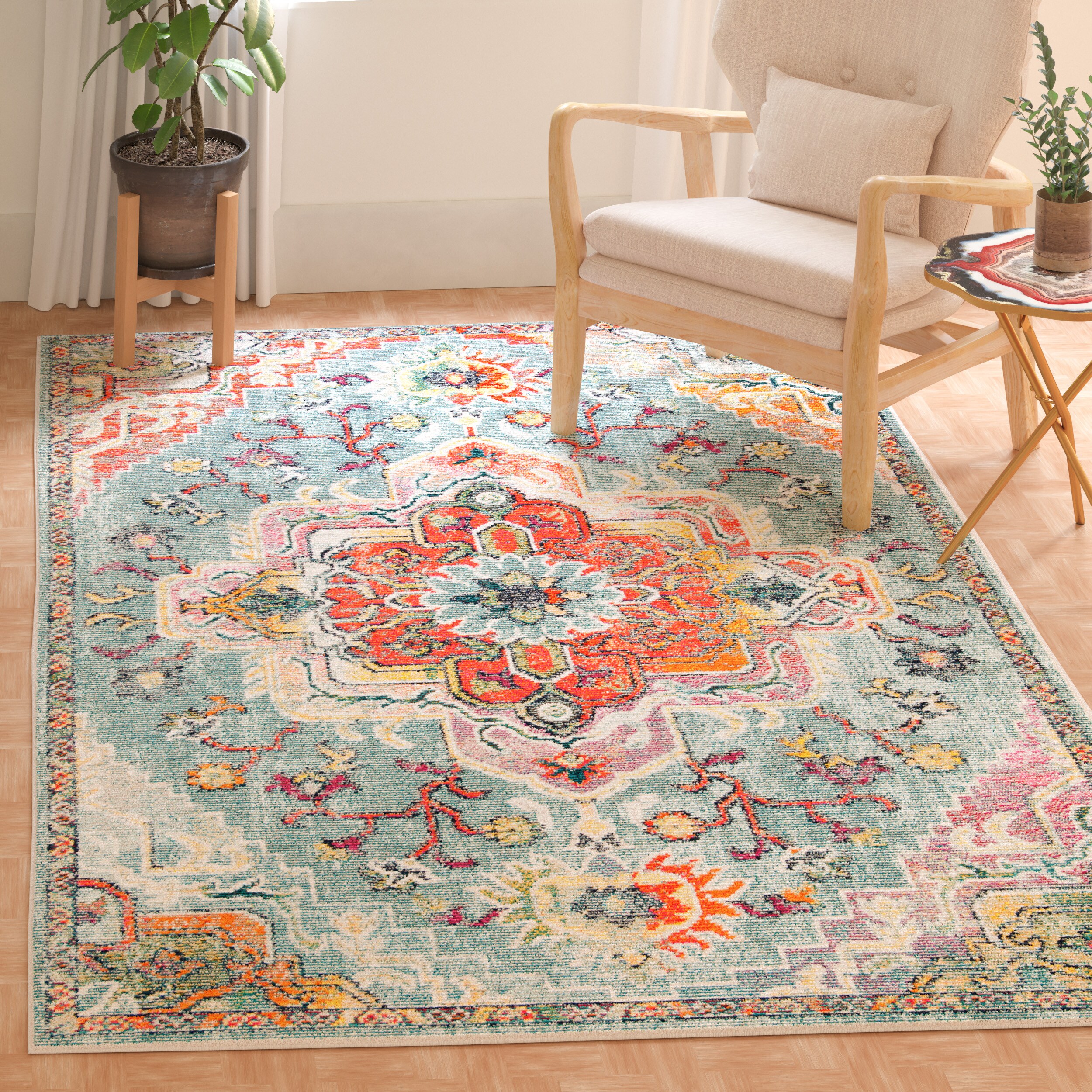 Safavieh Crystal 501J Teal Orange 5ft x 8ft Rug in the Rugs department ...