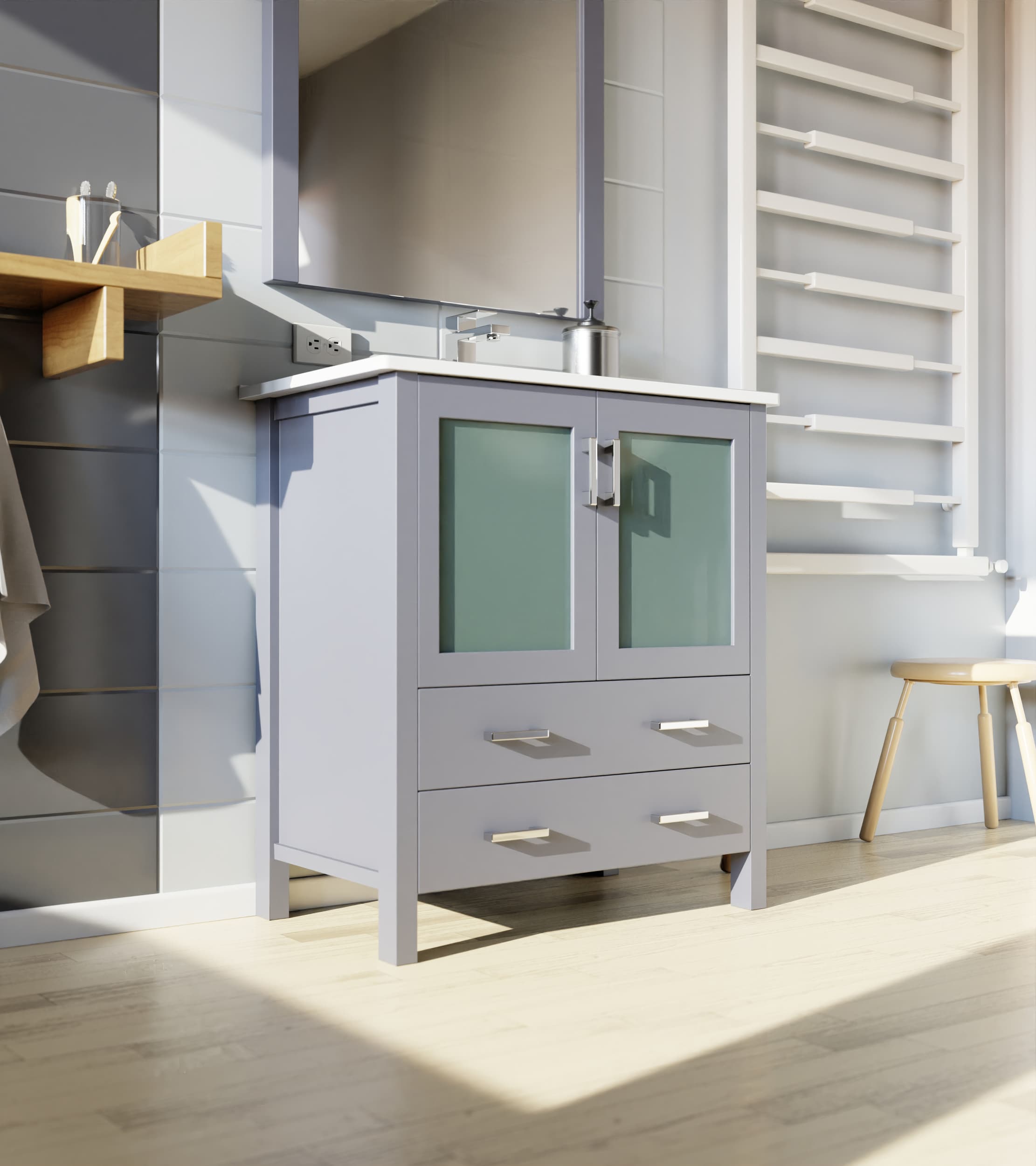 Vanityfus 30 in. W x 18.25 in. D Dark Grey Bath Vanity with White ...