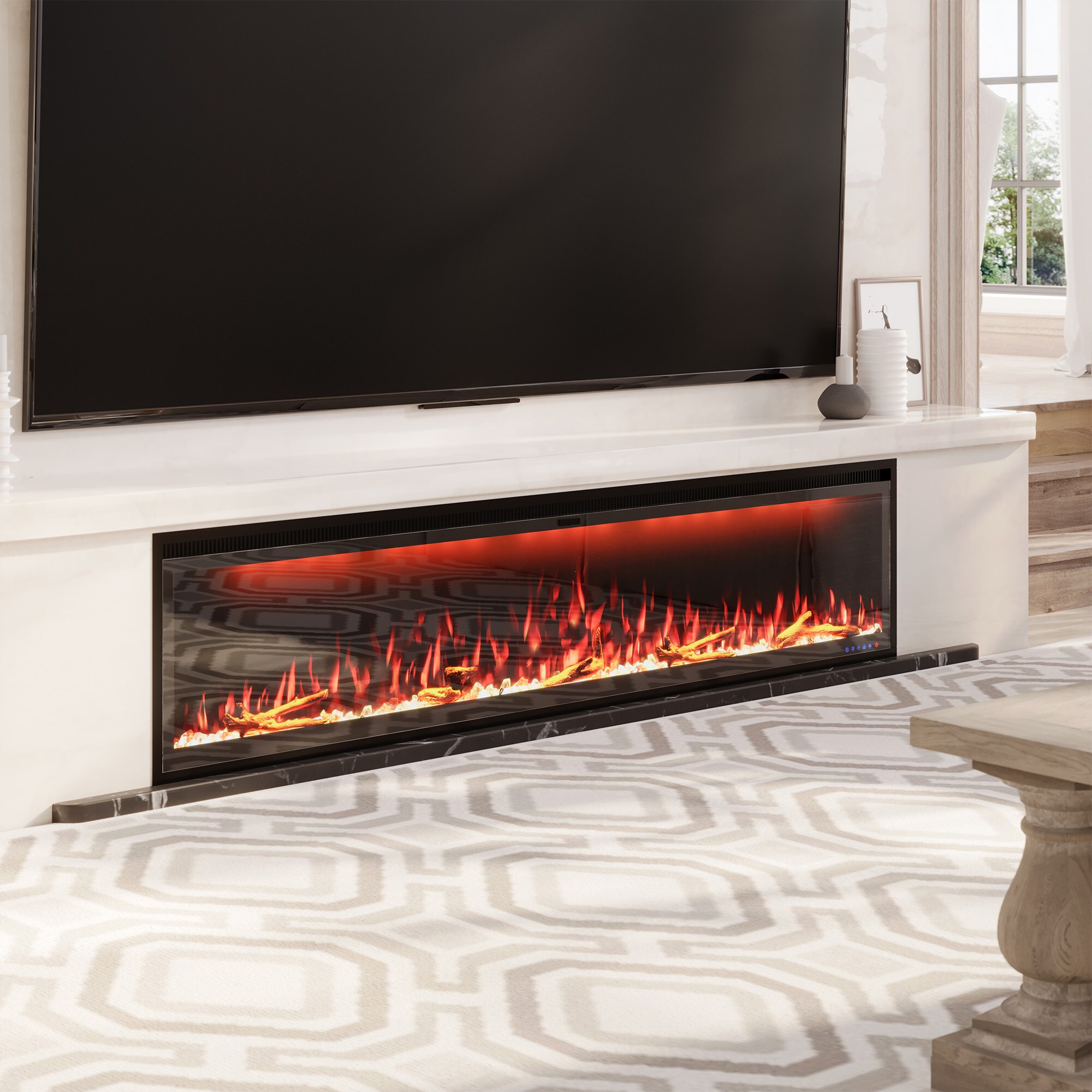 Clihome 74-in W Black LED Wall-mount Electric Fireplace with Remote ...