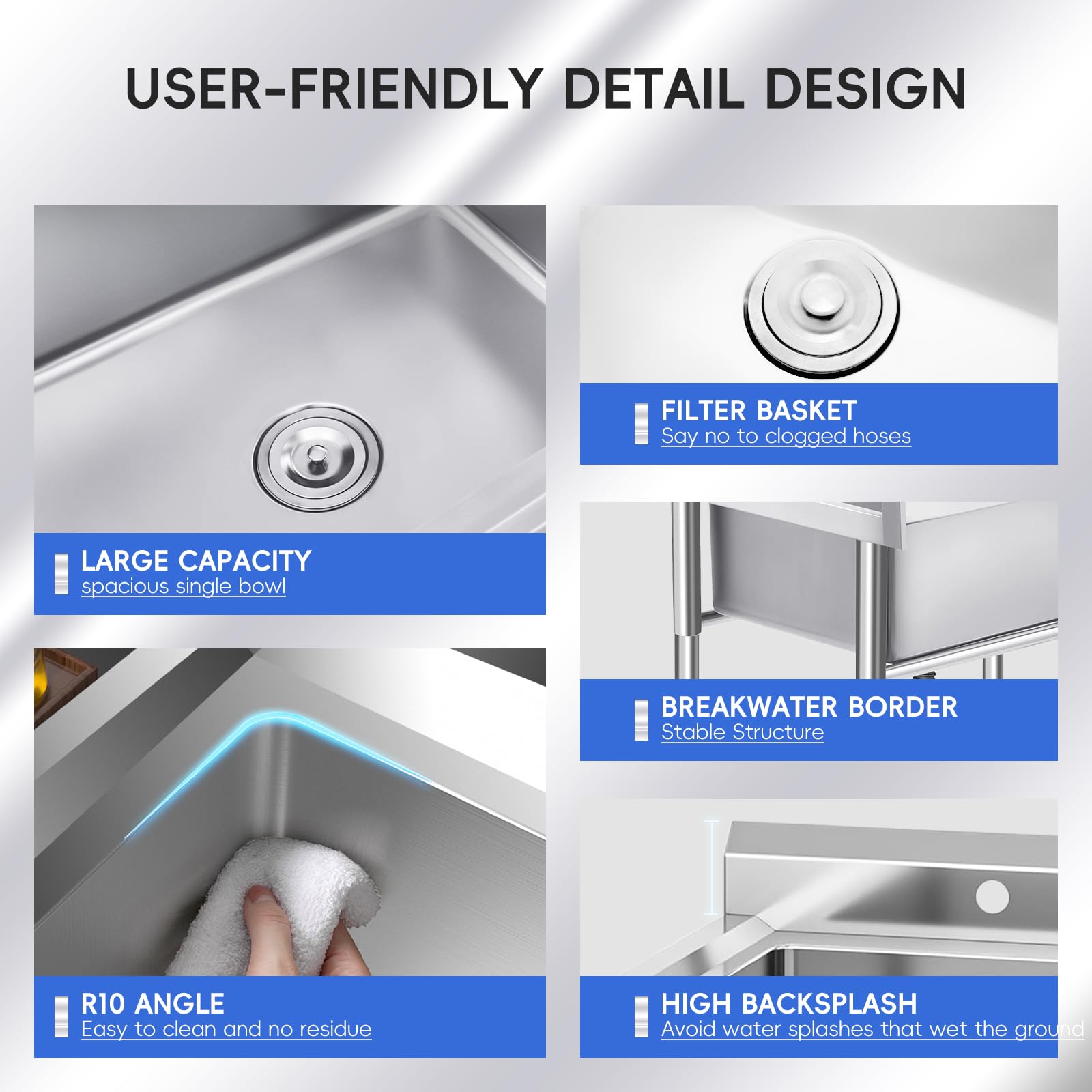 Garvee Commercial Stainless Steel Sink Freestanding Double Bowl for ...