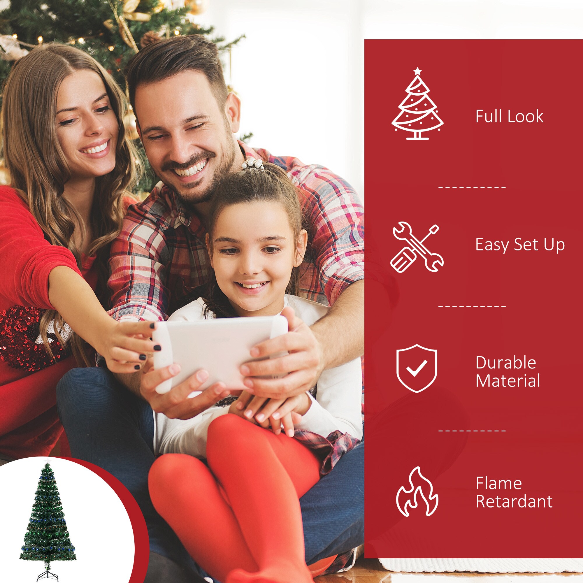 HomCom 6ft Prelit Artificial Christmas Tree with LED Lights ...