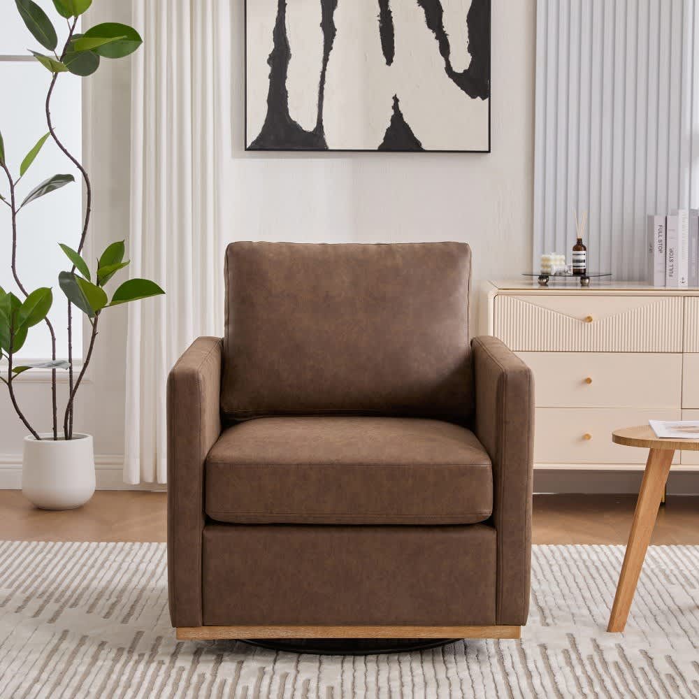 Coolbibila Faux Leather Swivel Accent Chair Coffee Upholstered 360 ...