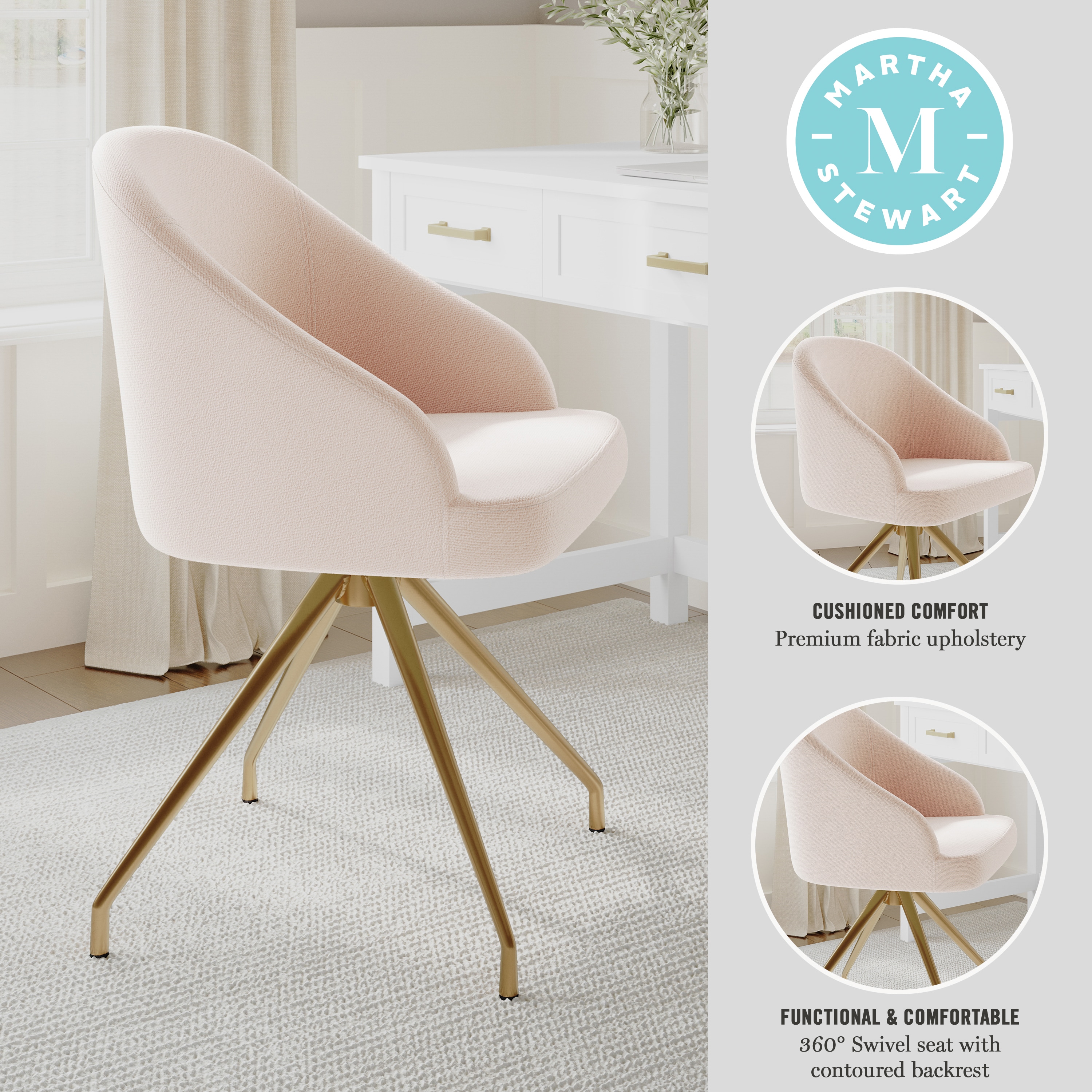 Martha Stewart Sora Upholstered Stationary Office Chair in Conch Shell ...