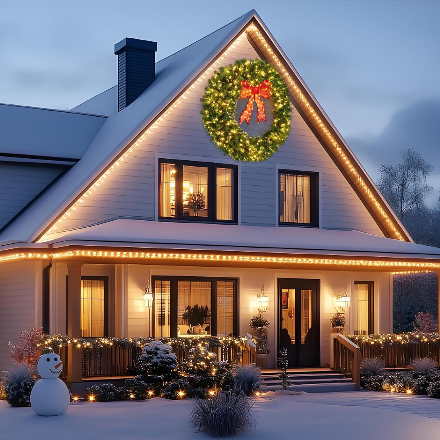 Garvee 48inch Pre-Lit Artificial Christmas Wreath - LED Lighted Holiday ...