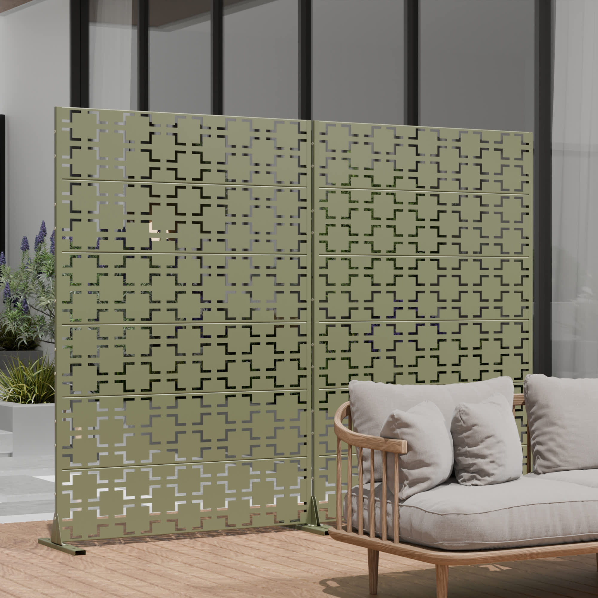 Misty Moon Metal Privacy Screen 72-inches H x 47-inches W Gray-Green ...