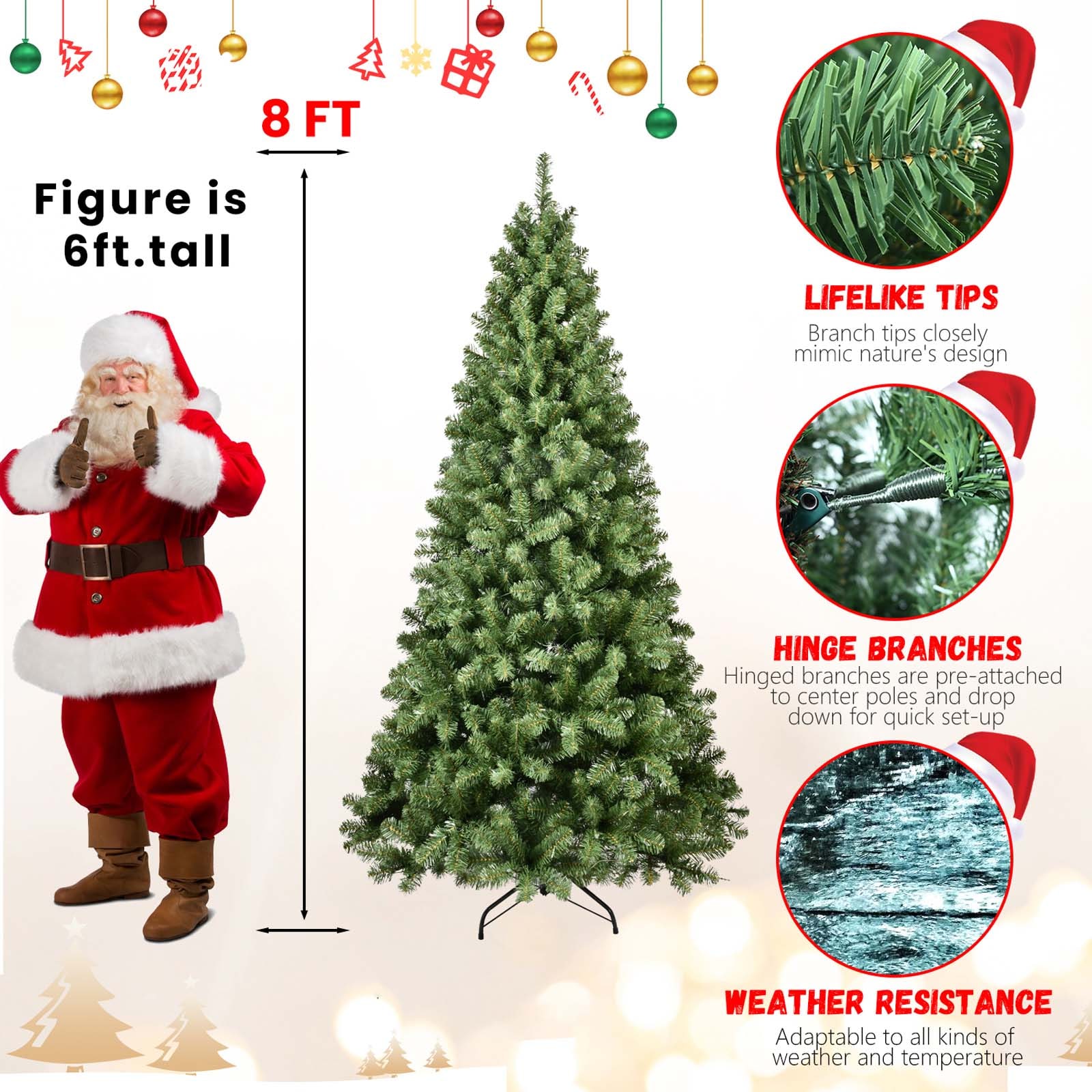 8ft Pre-Lit Artificial Christmas Tree Premium Artificial Holiday ...