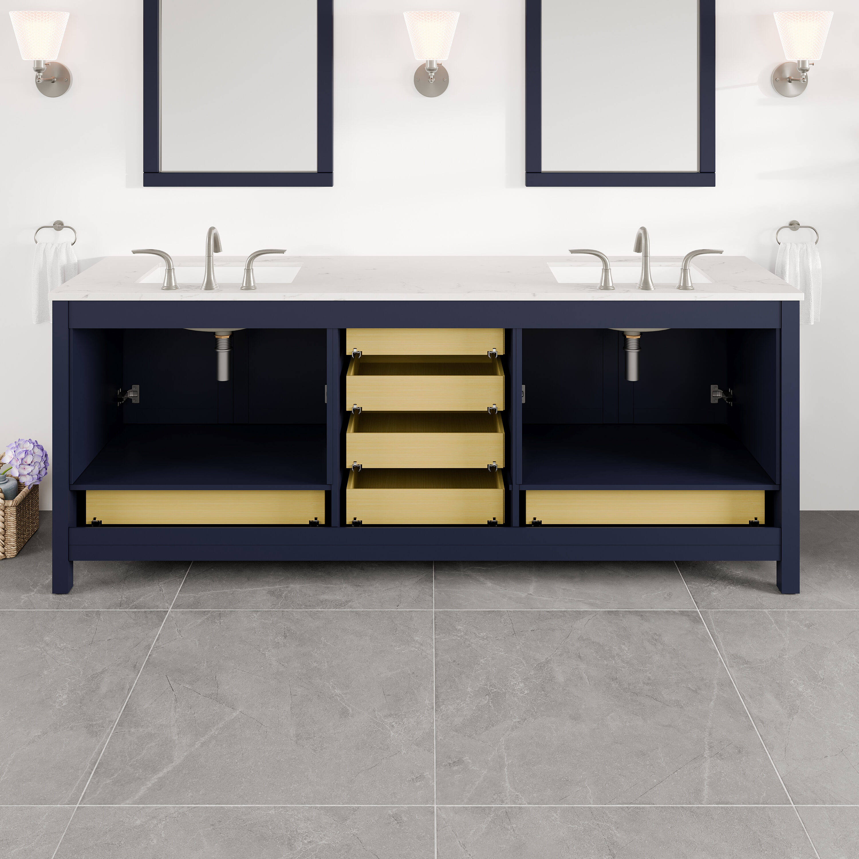 Eviva Aberdeen 84-in Blue Undermount Double Sink Bathroom Vanity with ...