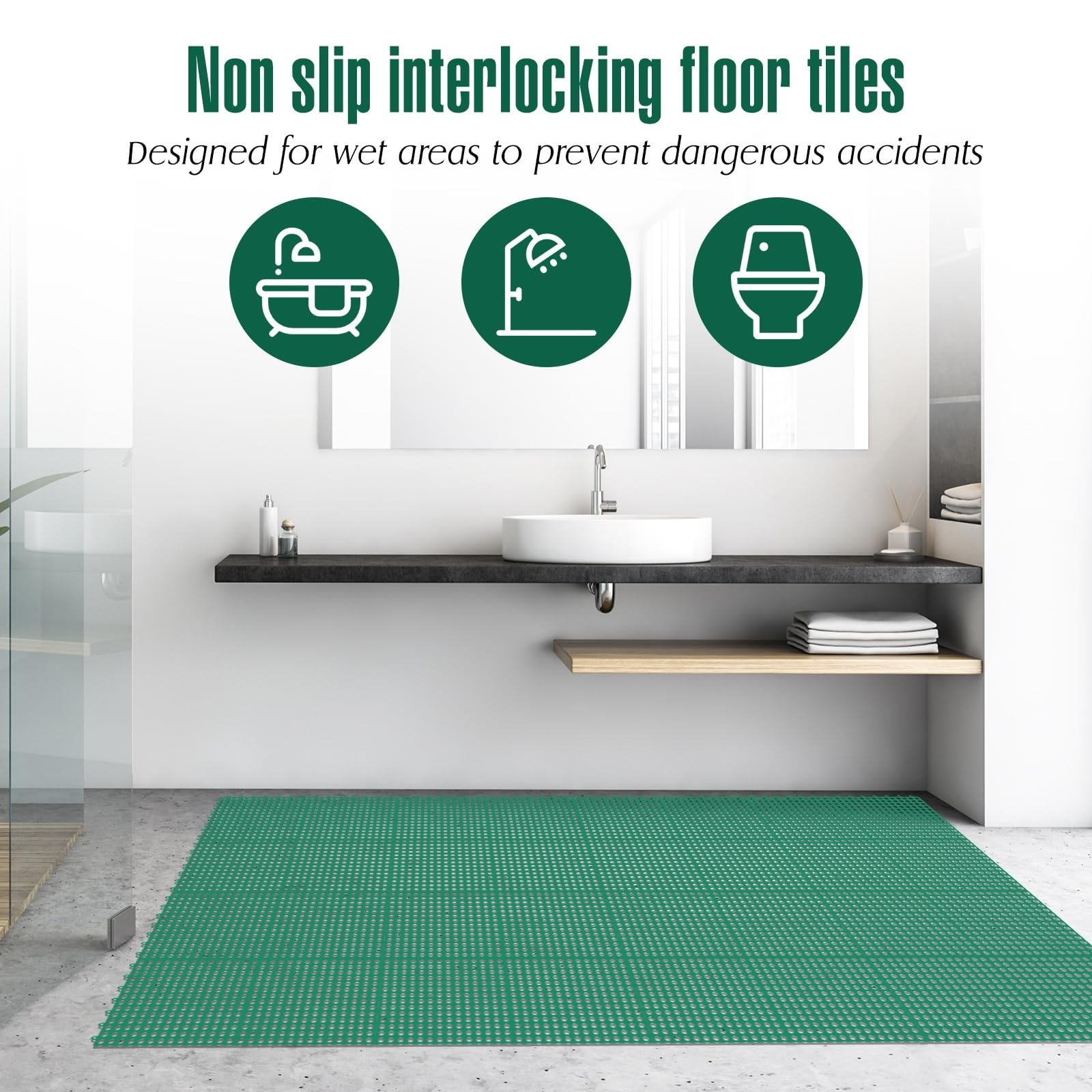 SenQWFa 50 pcs Interlocking Floor Mats Drainage Tiles Non Slip TPE Soft ...
