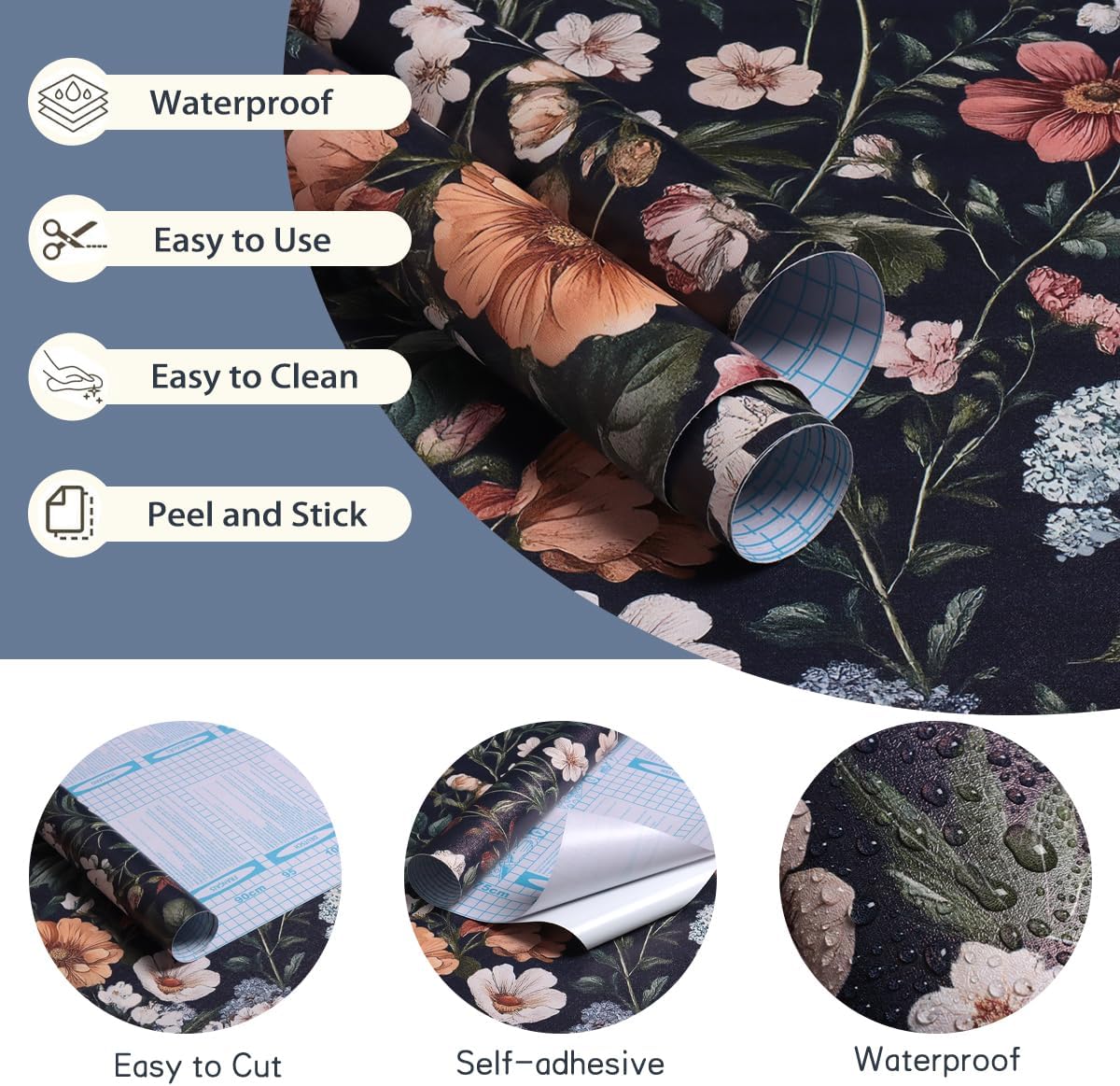 Livebor Vintage Dark Floral Peel and Stick Wallpaper Boho Self Adhesive ...