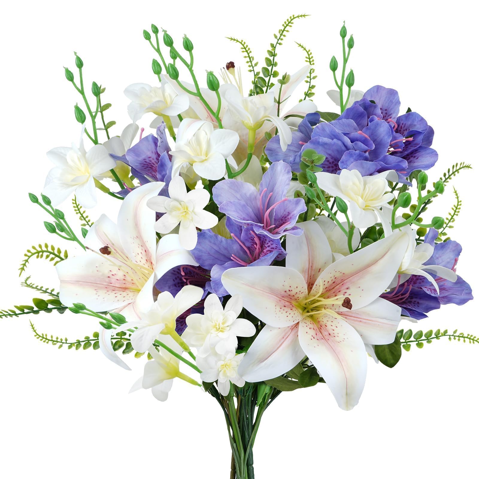 Afoxsos 10 pcs Artificial Lily and Azalea Silk Flower Bouquet 15.7 in ...