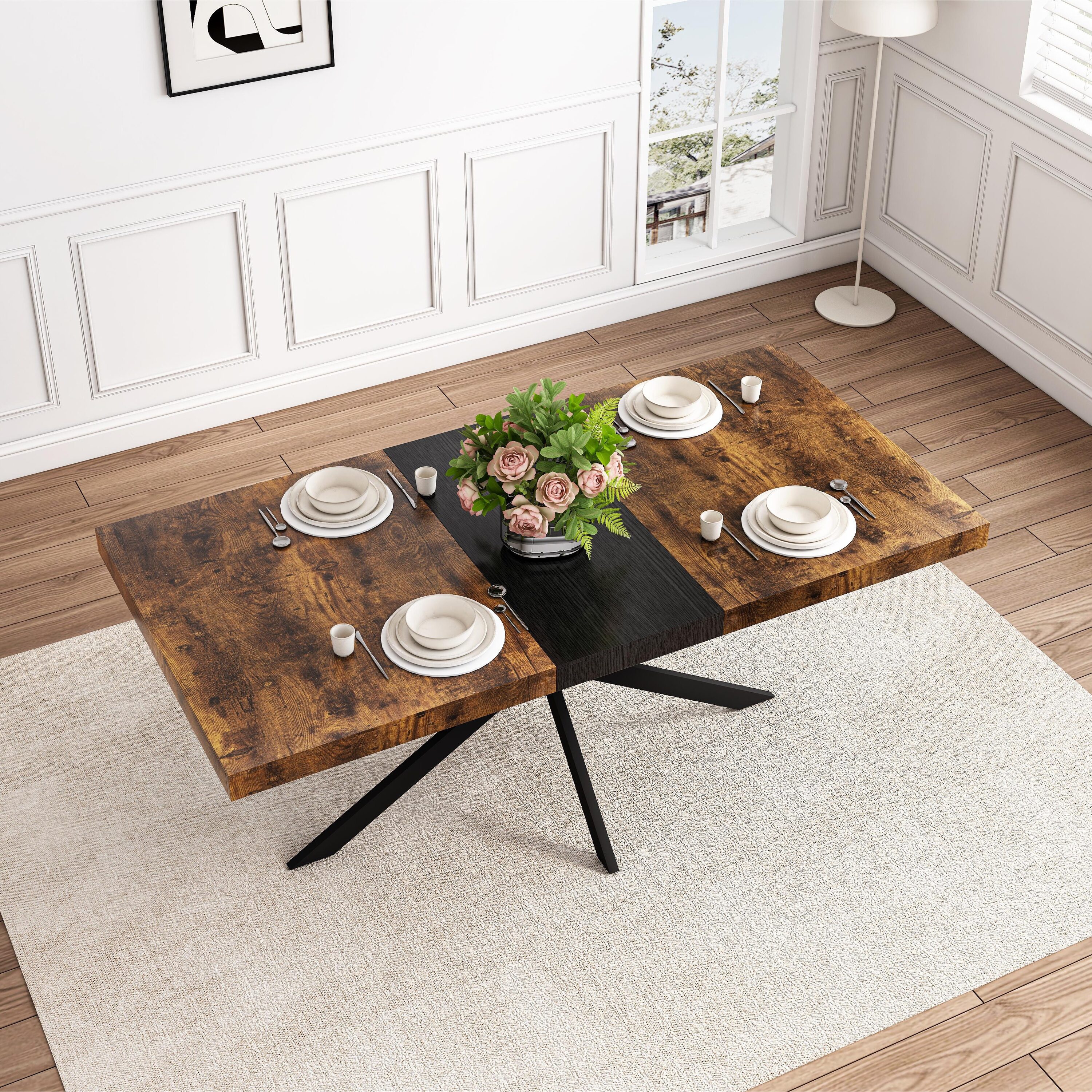 Beedesign 55.11 to 70.86 inch retro rectangular stretch dining table ...