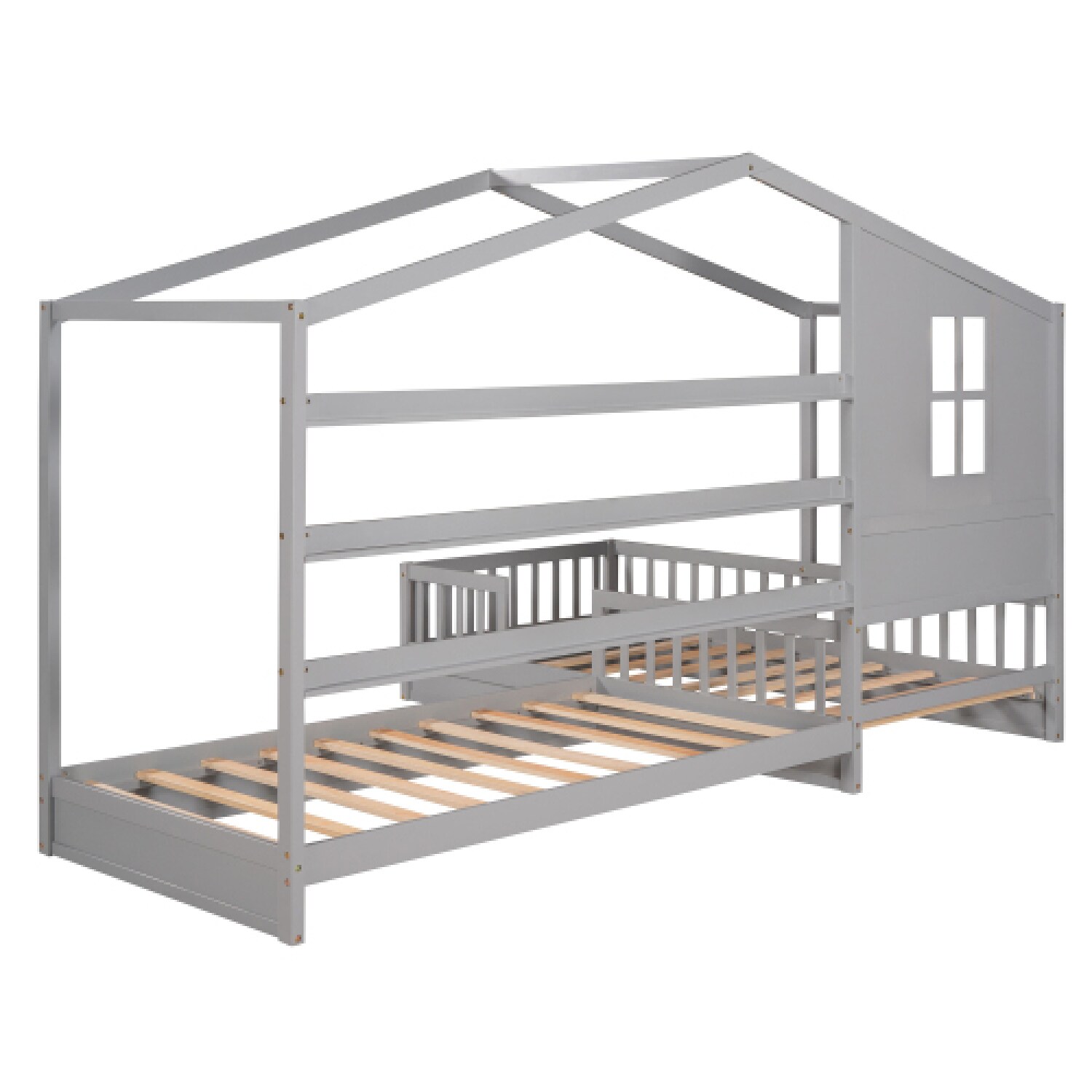 Streamdale Furniture Streamdale Twin L-Frame Wood Bed with Fence Gray ...
