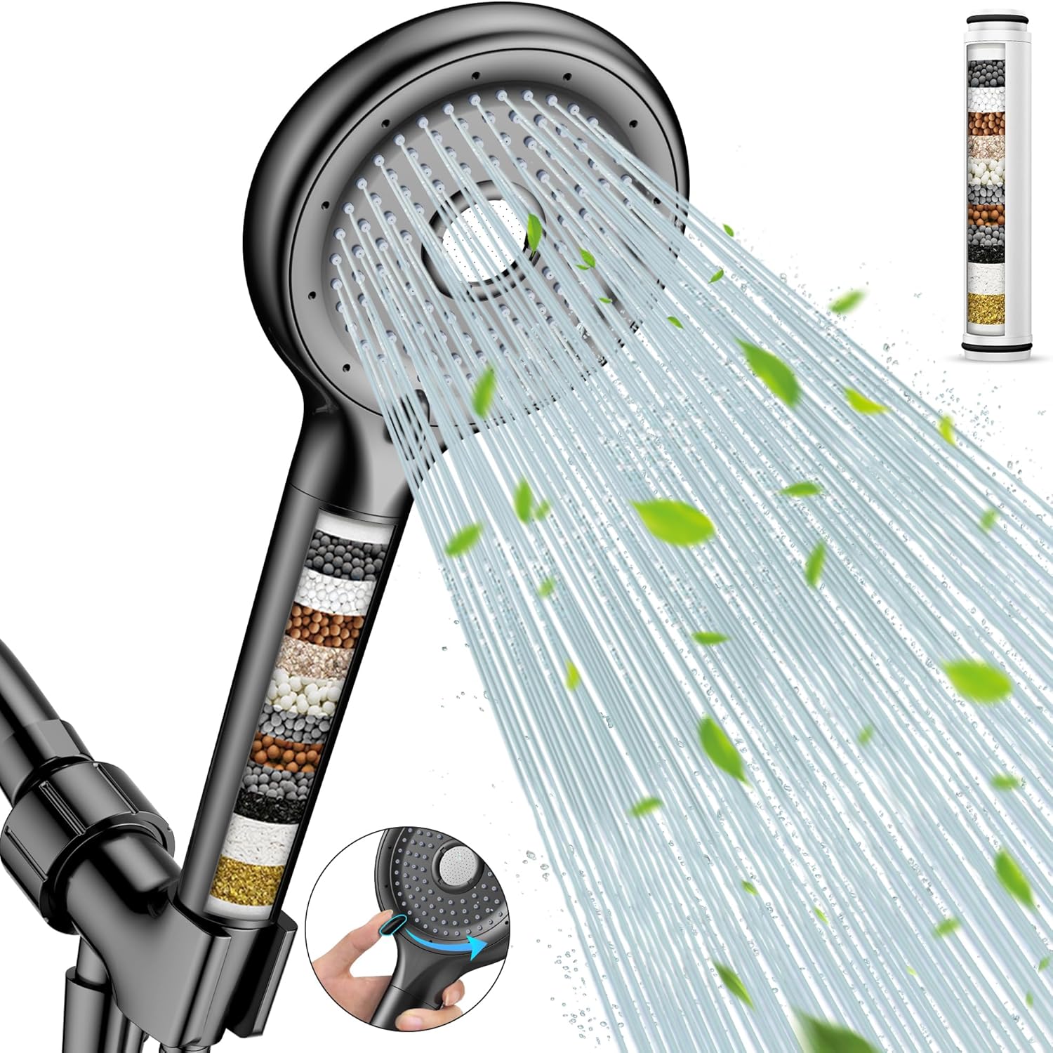 FEELSO Filtered Handheld Shower Head High Pressure 6 Mode 15 Stage ...