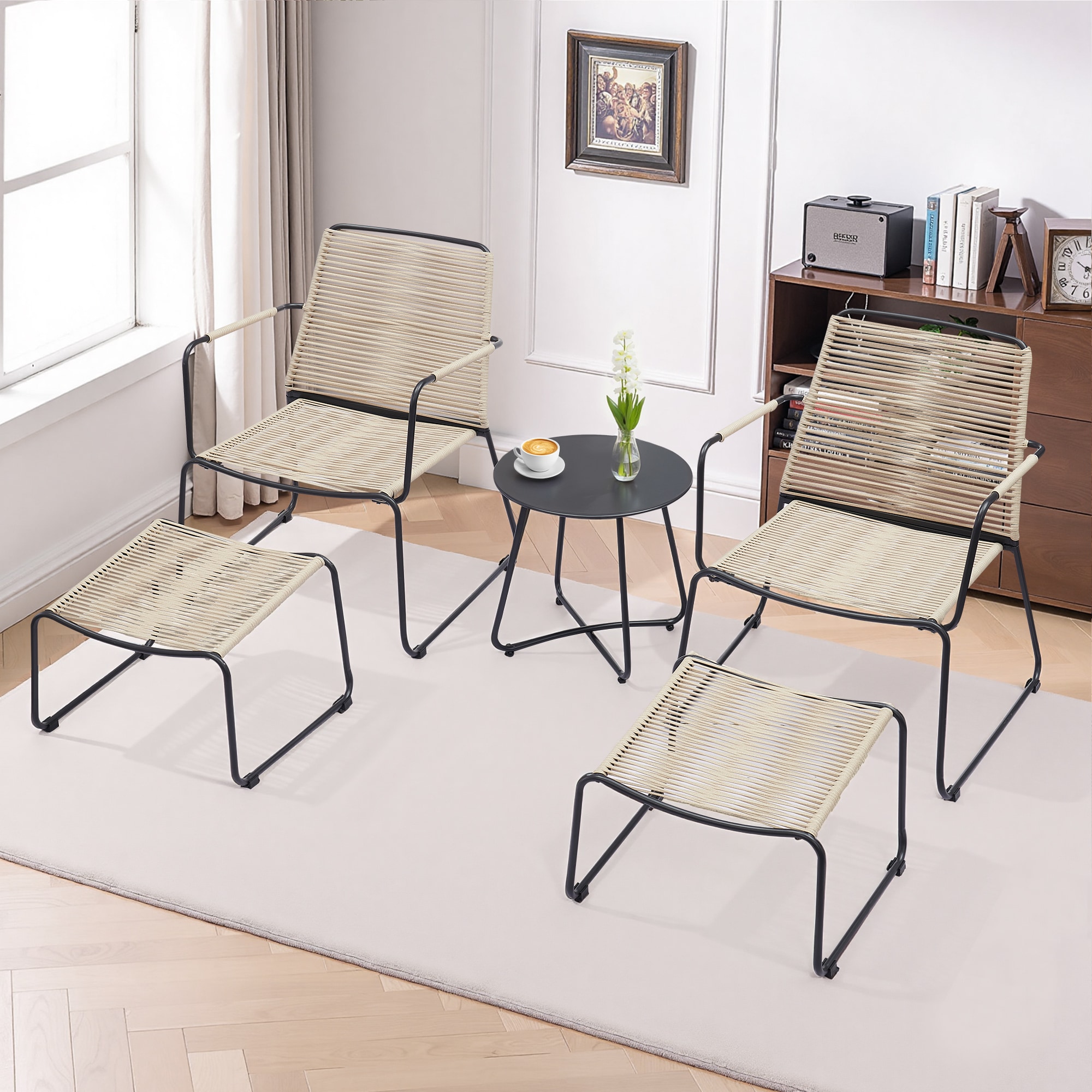 Blisstyle Balcony Furniture 5 Piece Patio Conversation Set Pe Wicker ...