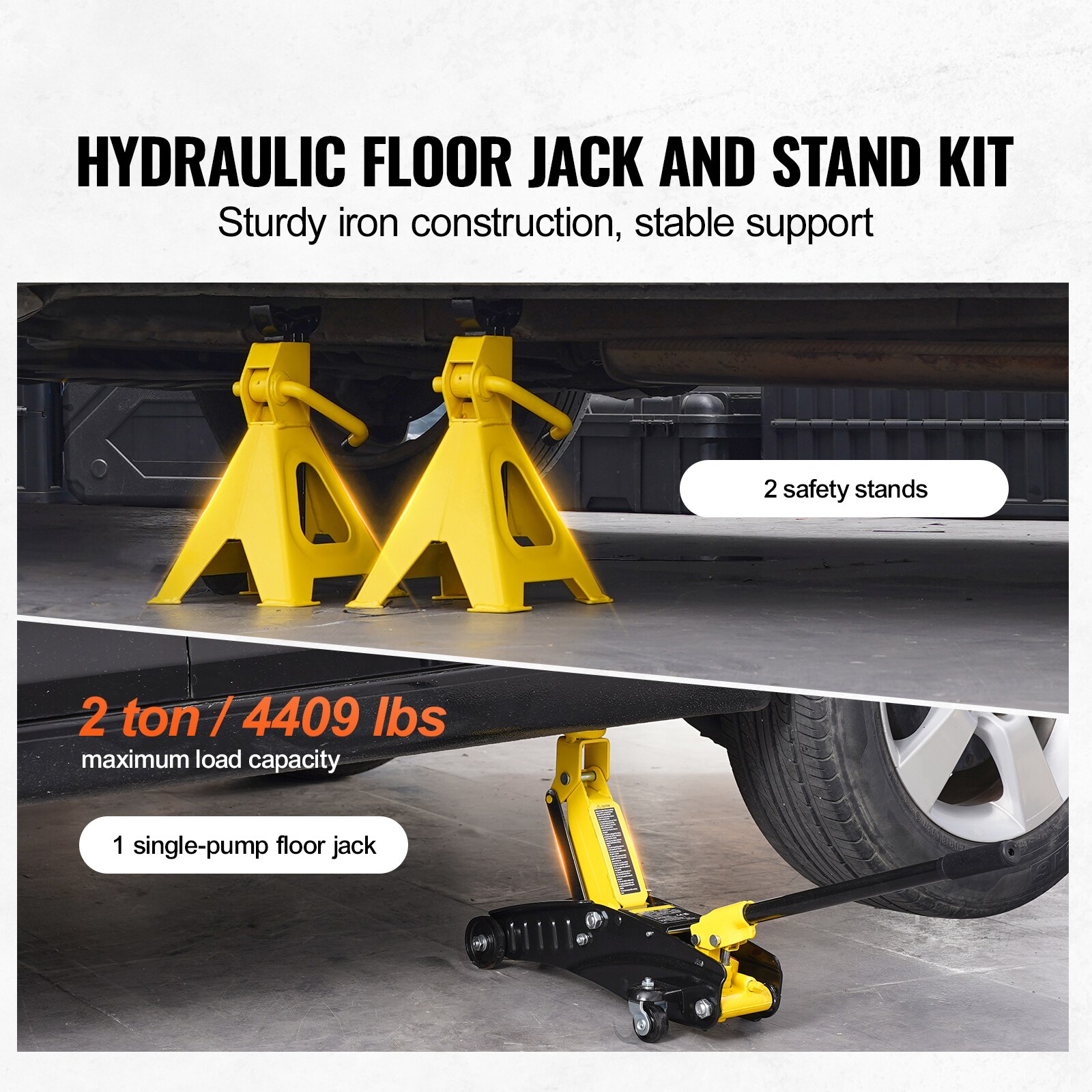 VEVOR Low Profile Floor Jack 2 Ton (4400 lbs) Heavy Duty Iron Hydraulic ...