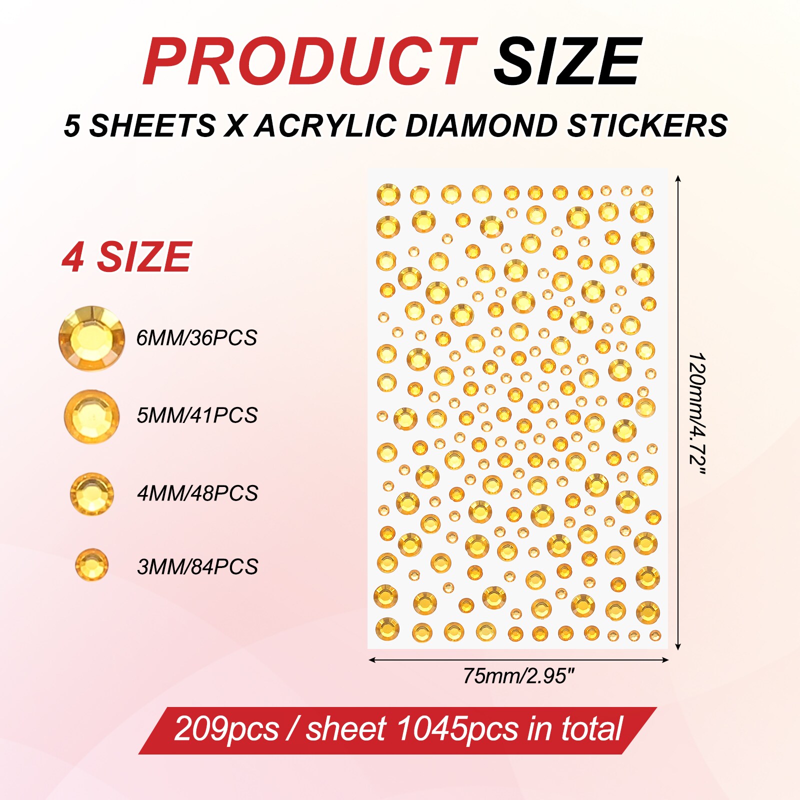 PATIKIL 1045pcs Acrylic Gem Sticker 4 Size 3/4/5/6mm Self Adhesive ...